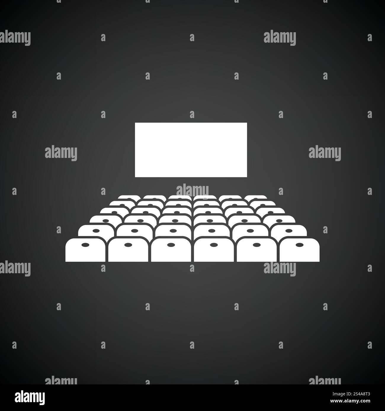 Cinema auditorium icon. Black background with white. Vector ...