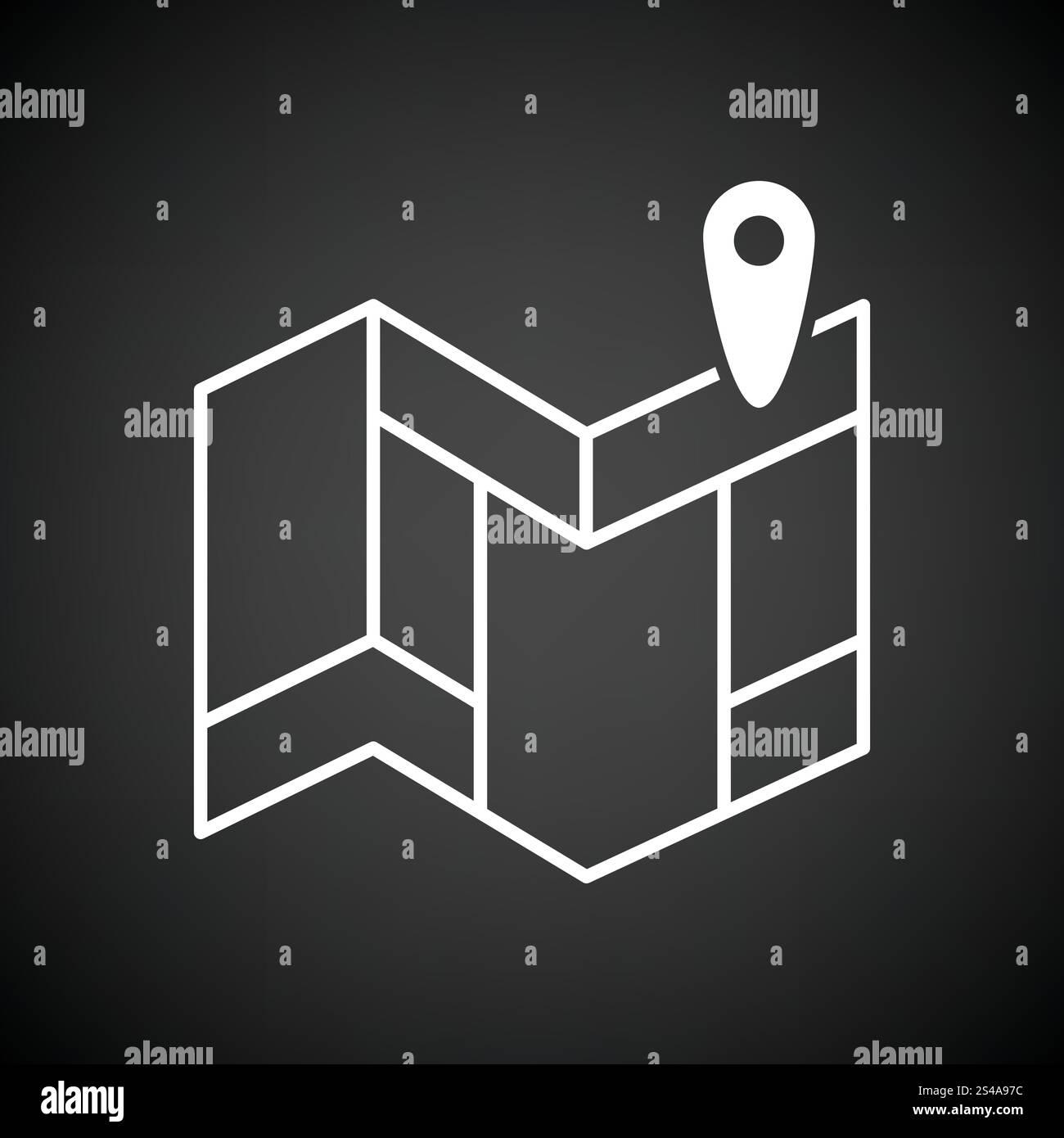 Navigation map icon. Black background with white. Vector illustration ...