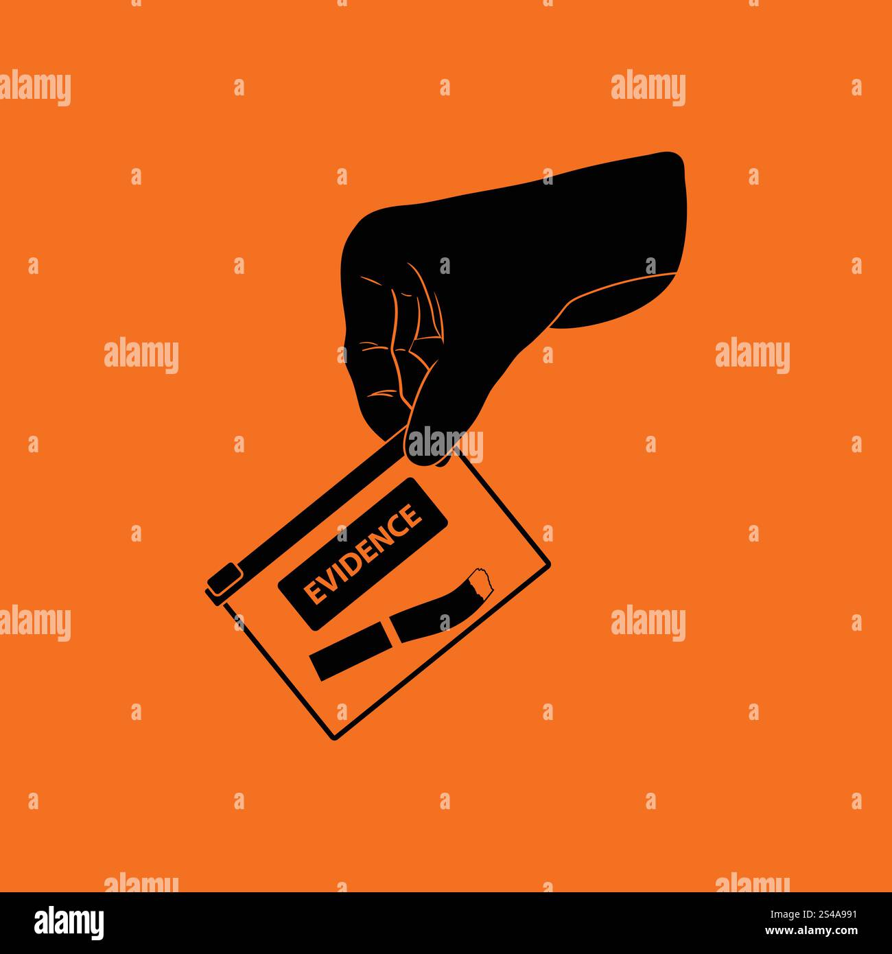 Hand holding evidence pocket icon. Orange background with black. Vector ...