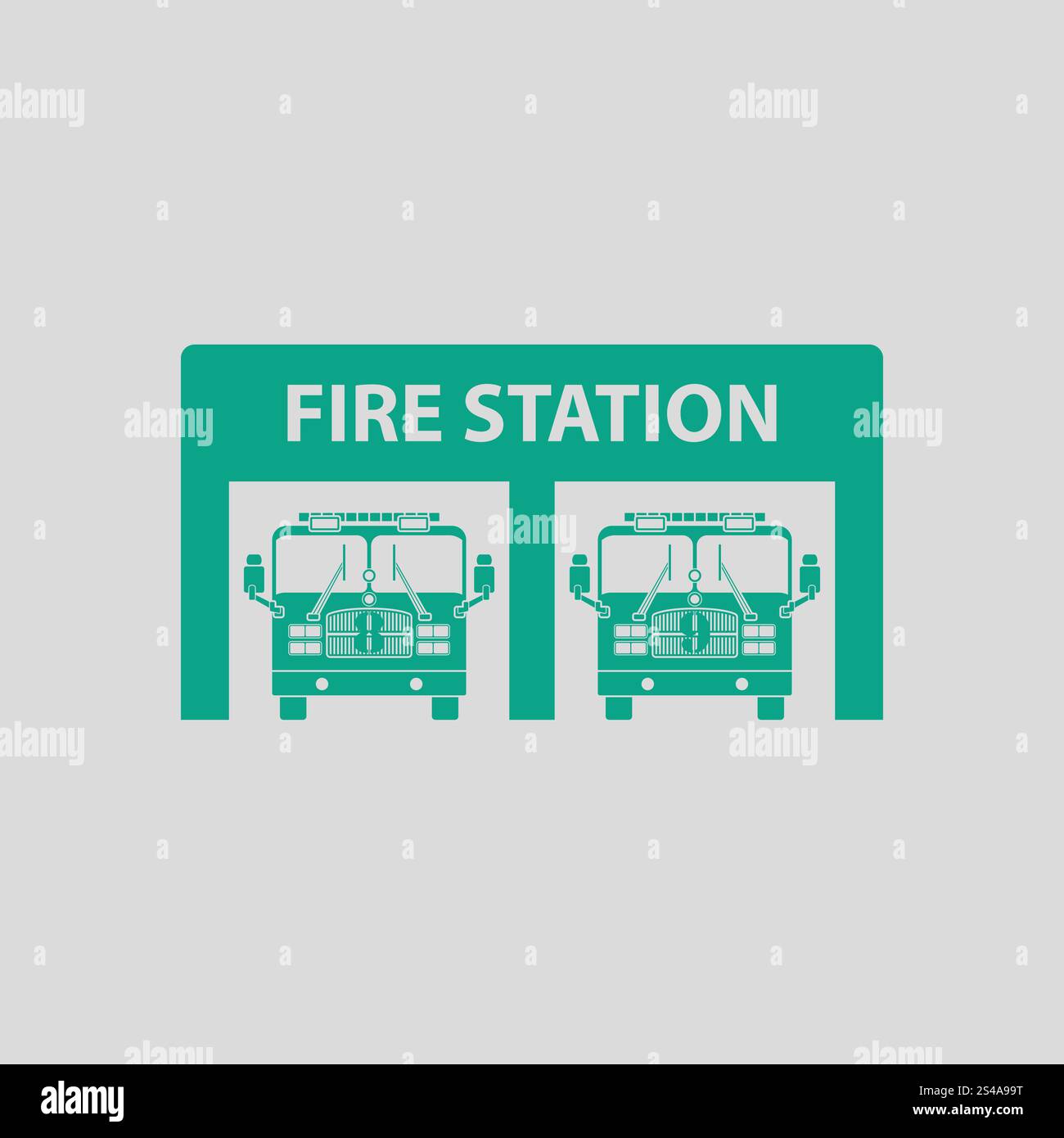 Fire station icon. Gray background with green. Vector illustration ...