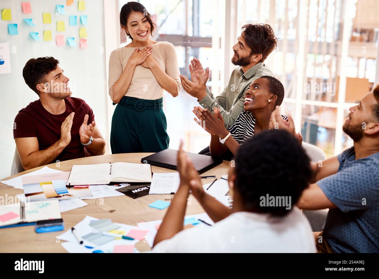 Meeting Group And Applause For Business Woman Praise And