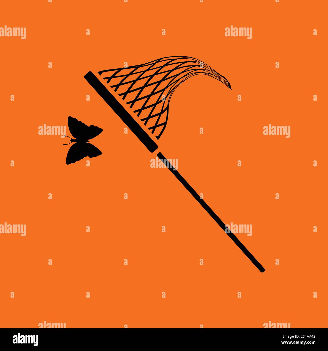 Butterfly net icon. Orange background with black. Vector illustration ...