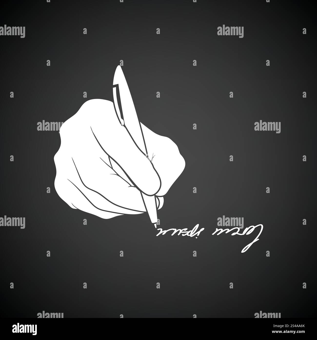 Signing hand icon. Black background with white. Vector illustration ...