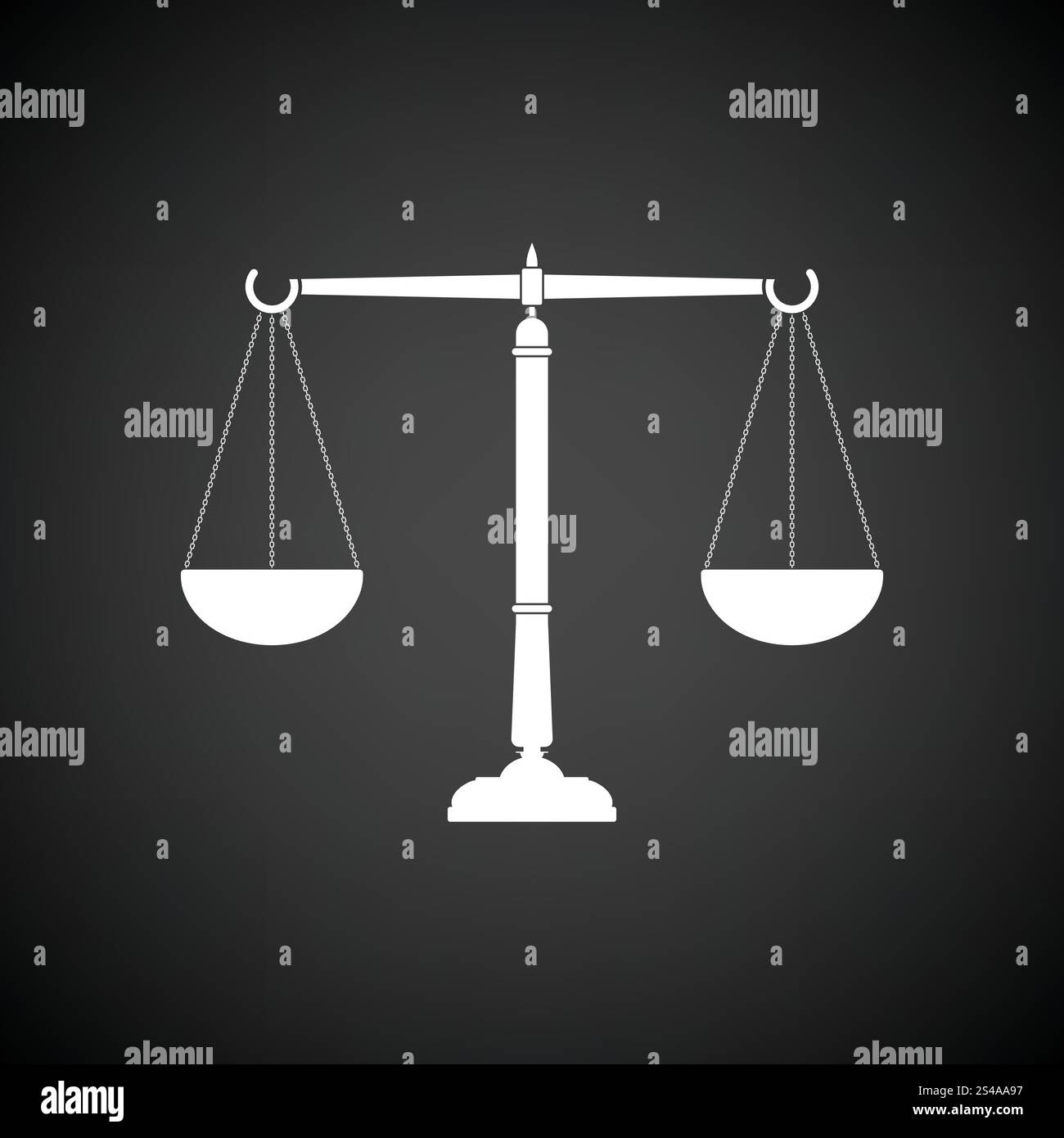 Justice scale icon. Black background with white. Vector illustration ...