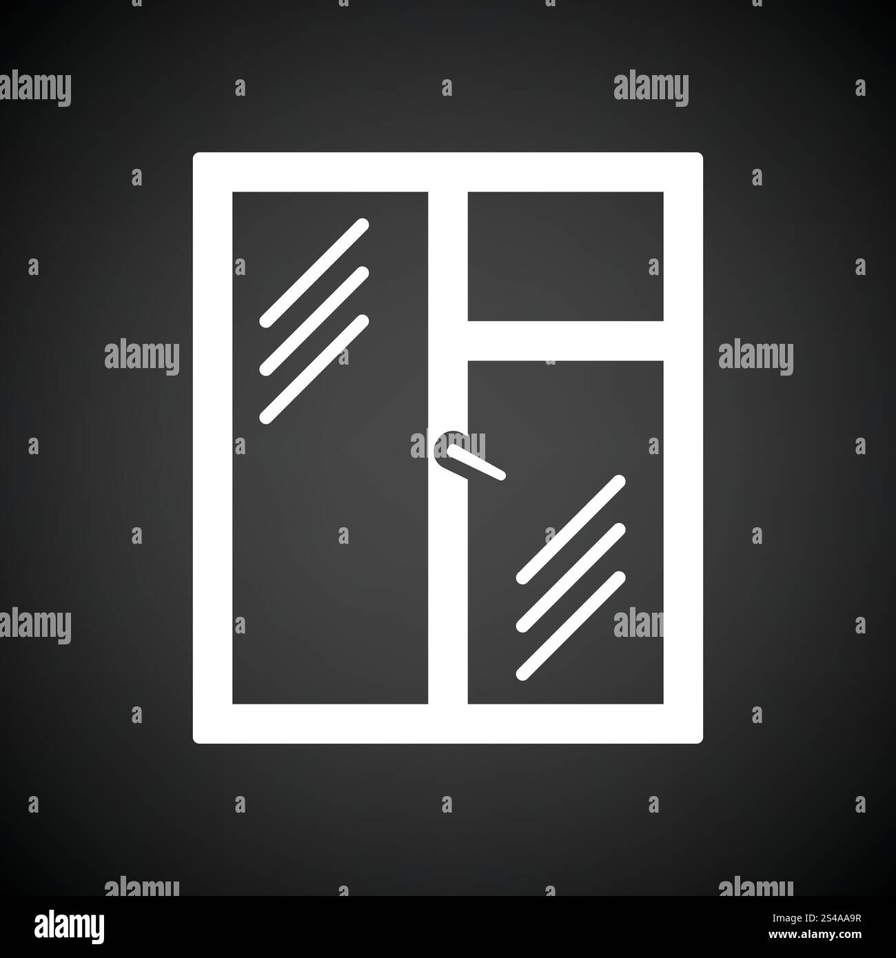 Icon of closed window frame. Black background with white. Vector ...