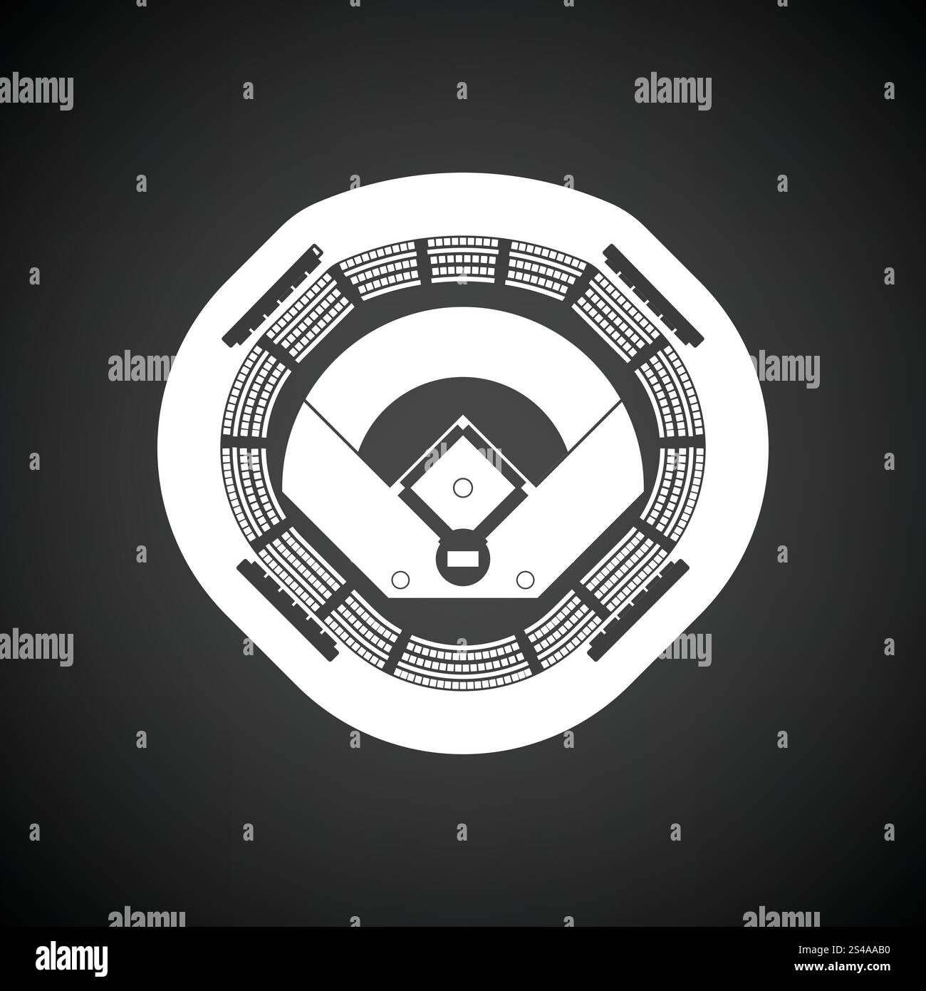 Baseball stadium icon. Black background with white. Vector illustration ...
