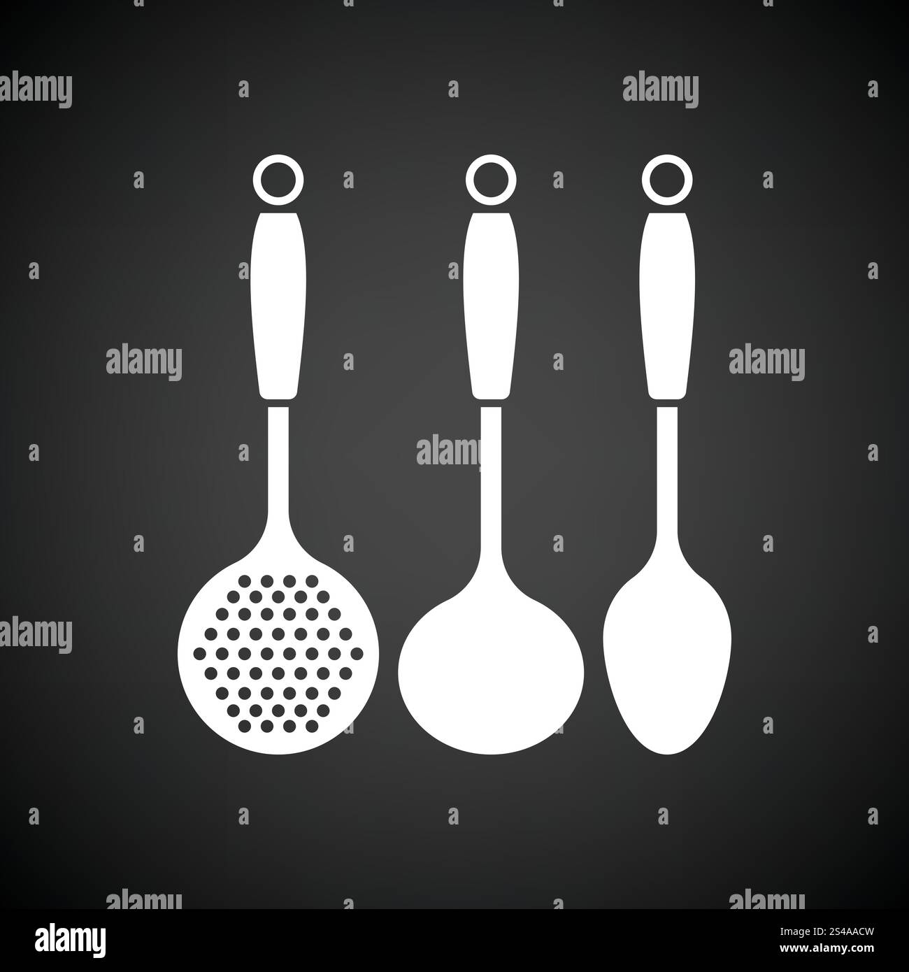 Ladle set icon. Black background with white. Vector illustration Stock ...