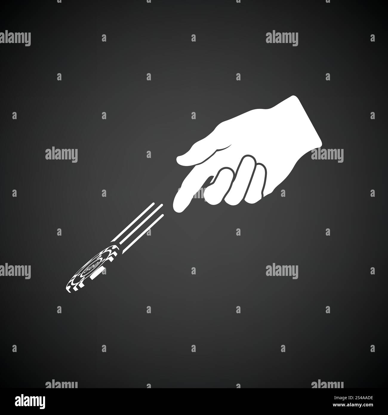 Hand throwing gamble chips icon. Black background with white. Vector ...