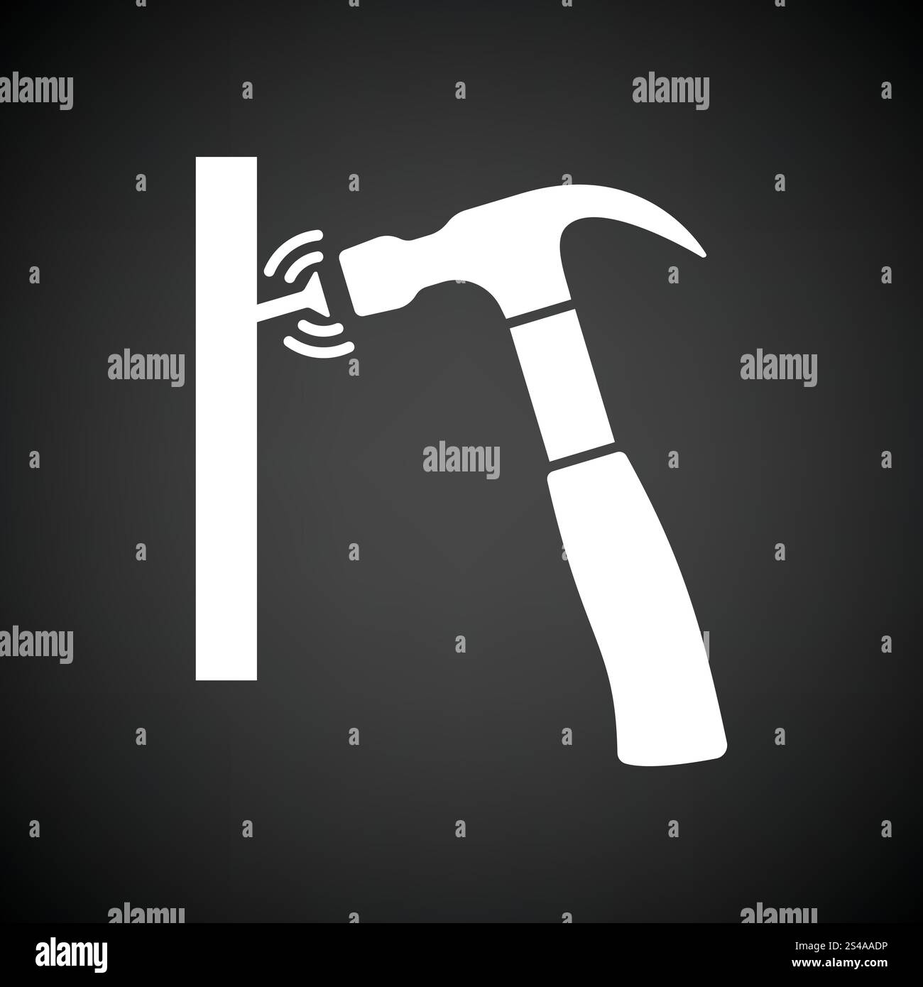 Icon of hammer beat to nail. Black background with white. Vector ...