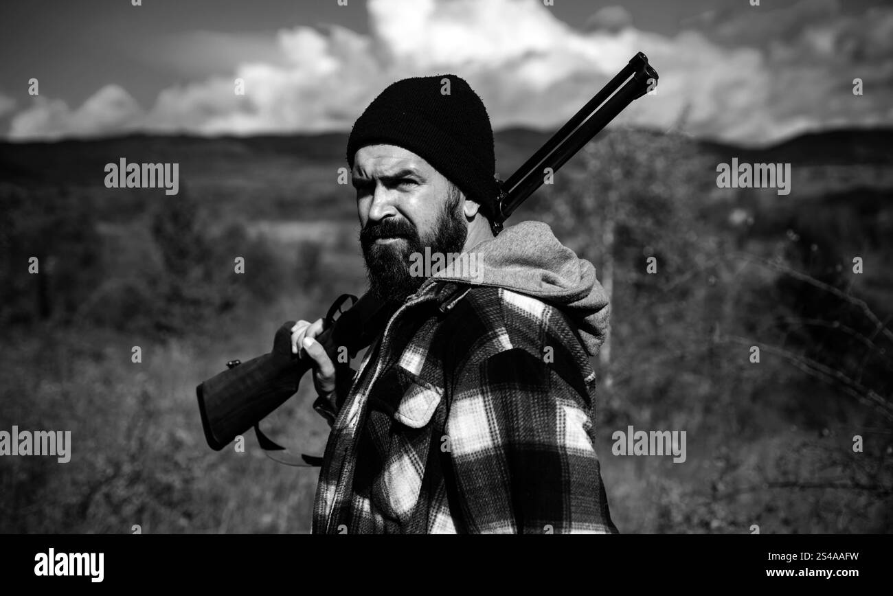 Hunter with shotgun on hunt. Hunting. Closed and open hunting season ...