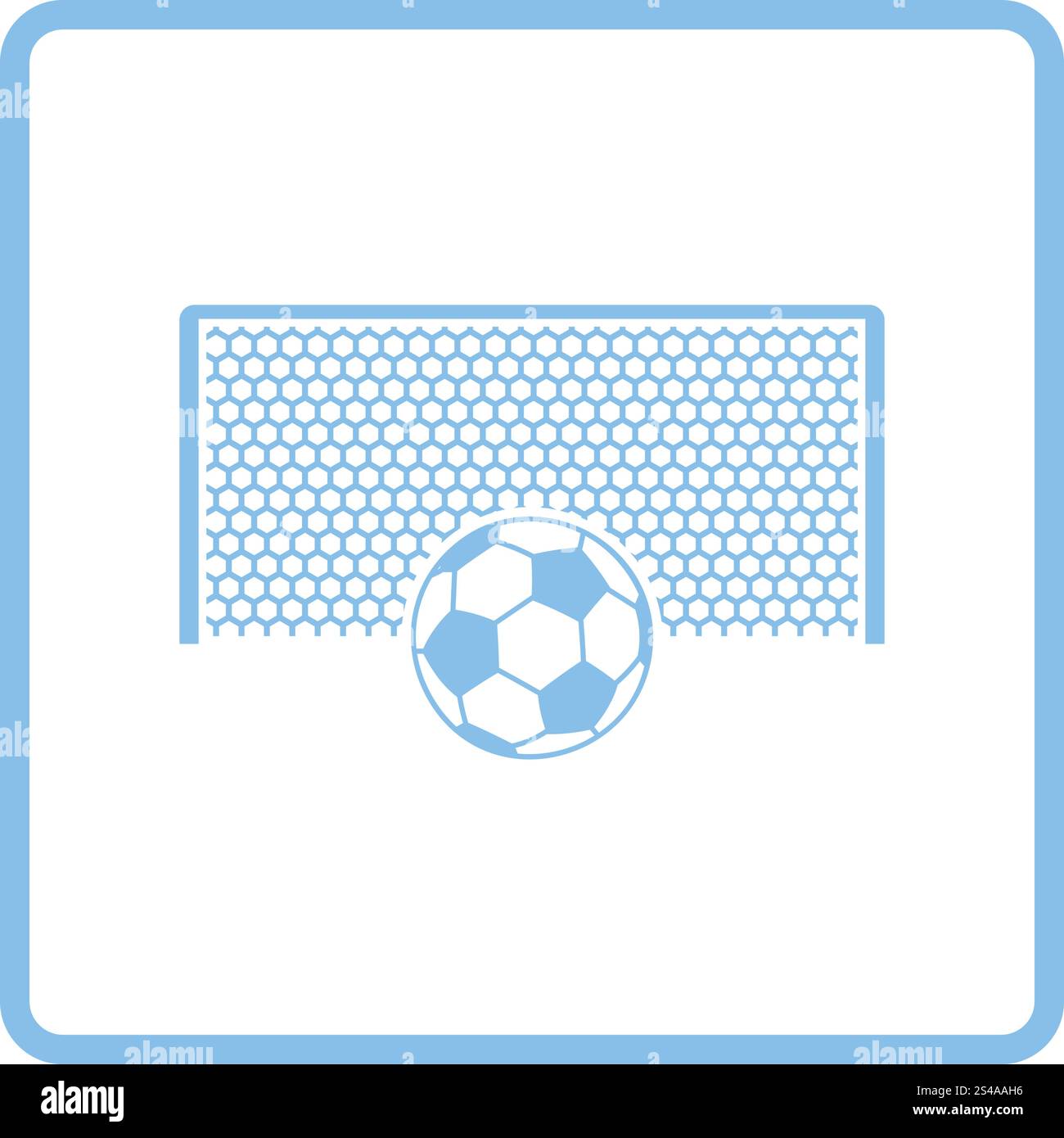 Soccer gate with ball on penalty point icon. Blue frame design. Vector ...