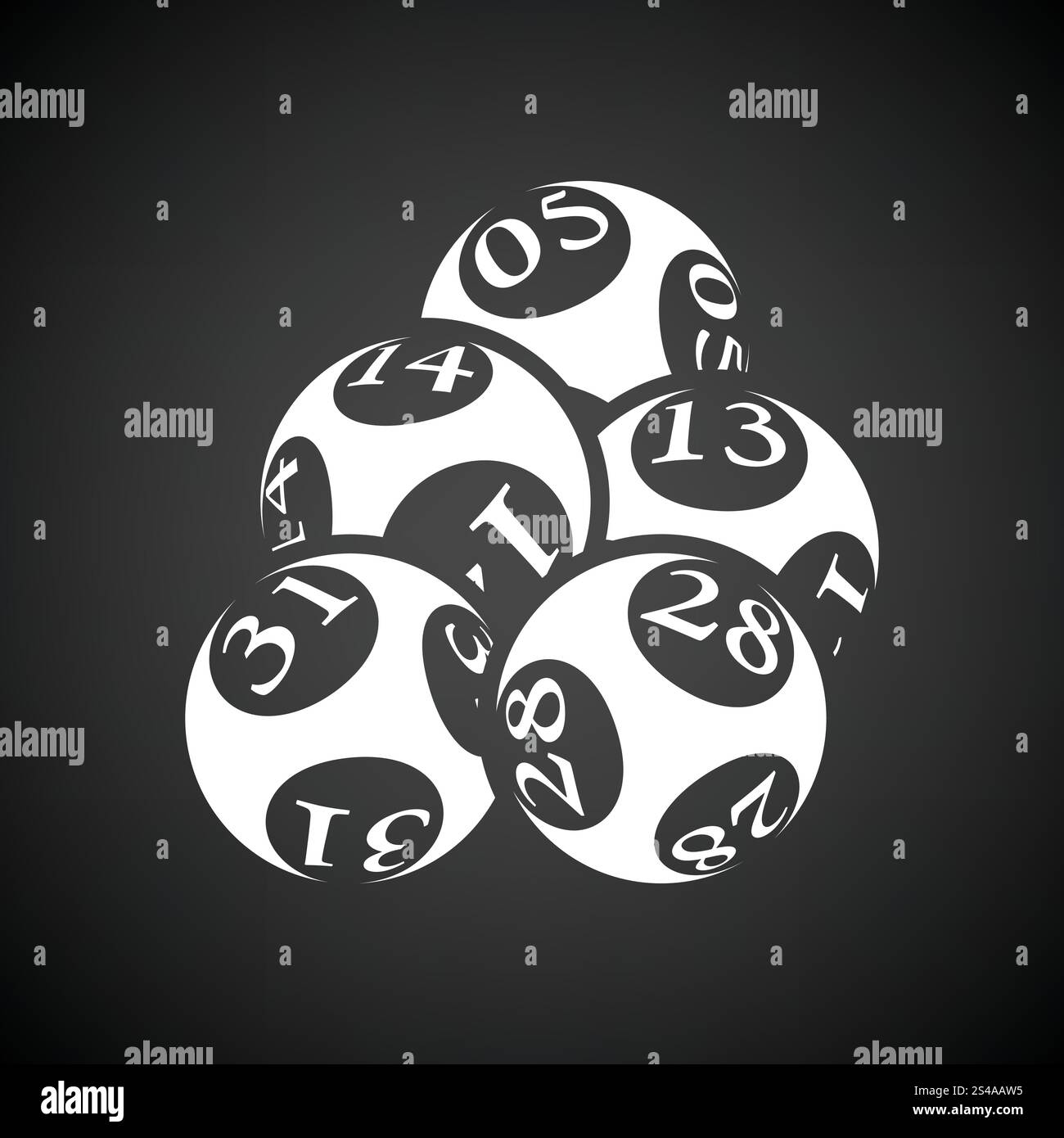 Lotto balls icon. Black background with white. Vector illustration ...
