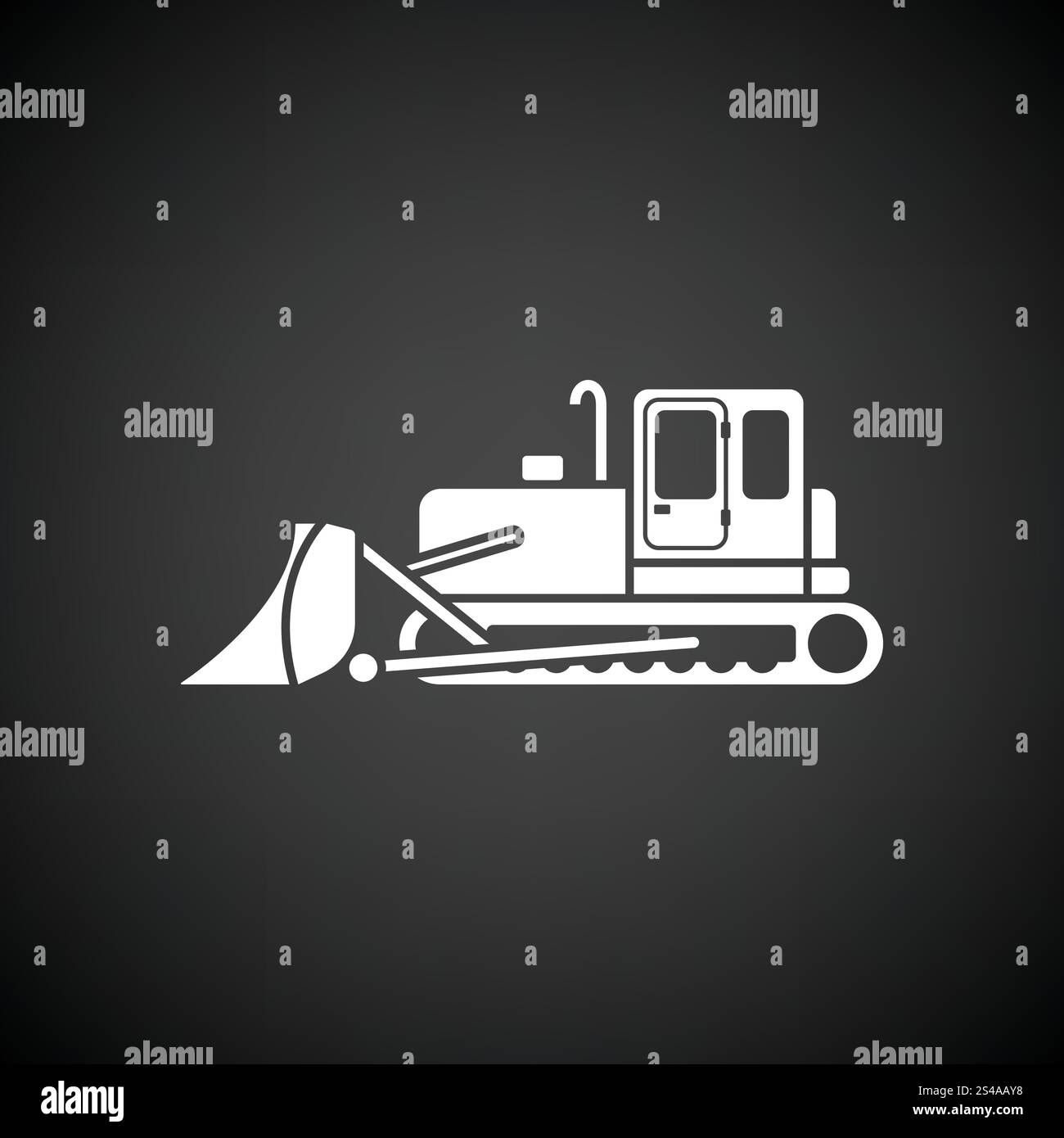 Icon of Construction bulldozer. Black background with white. Vector ...
