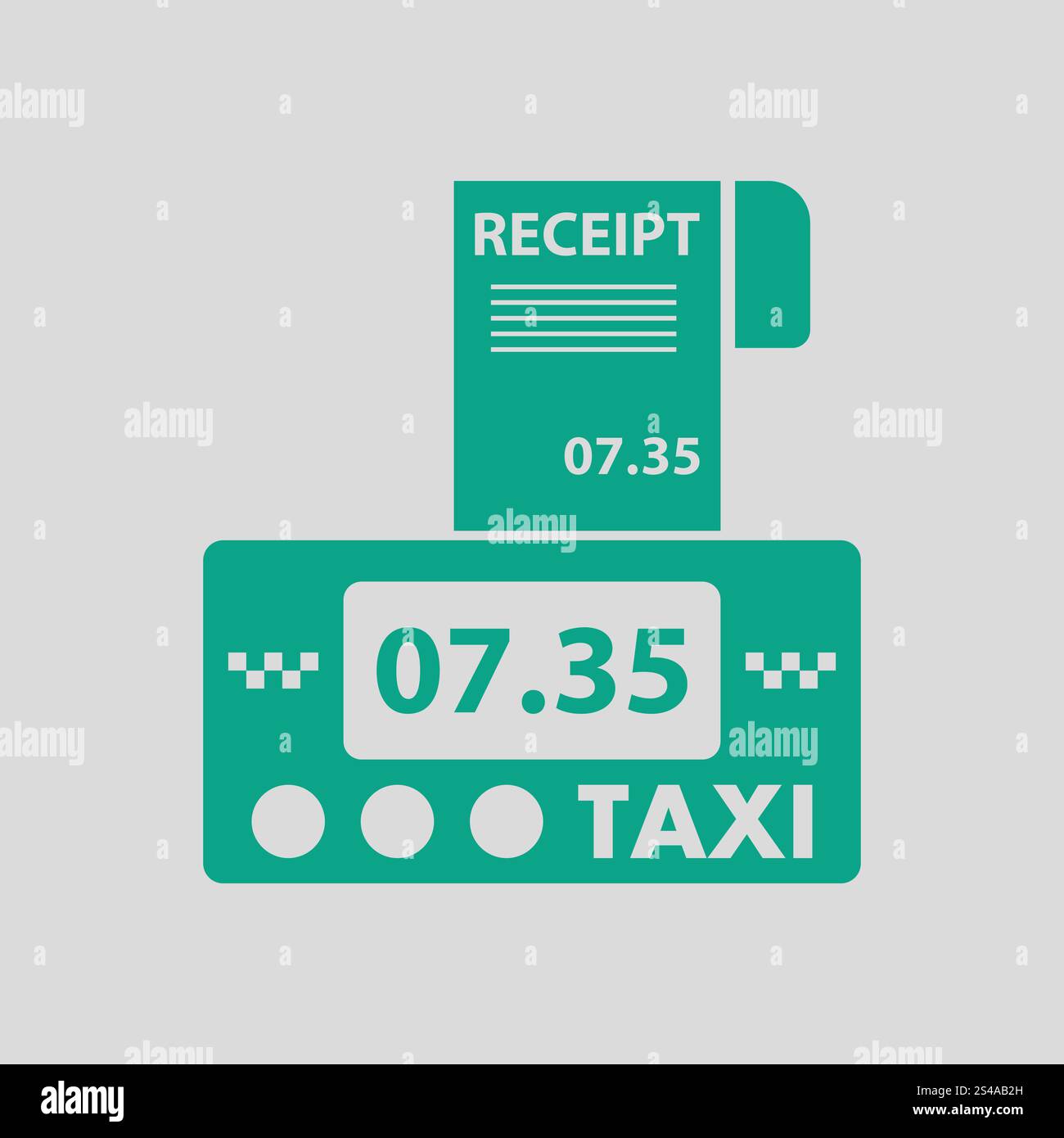 Taxi meter with receipt icon. Gray background with green. Vector ...