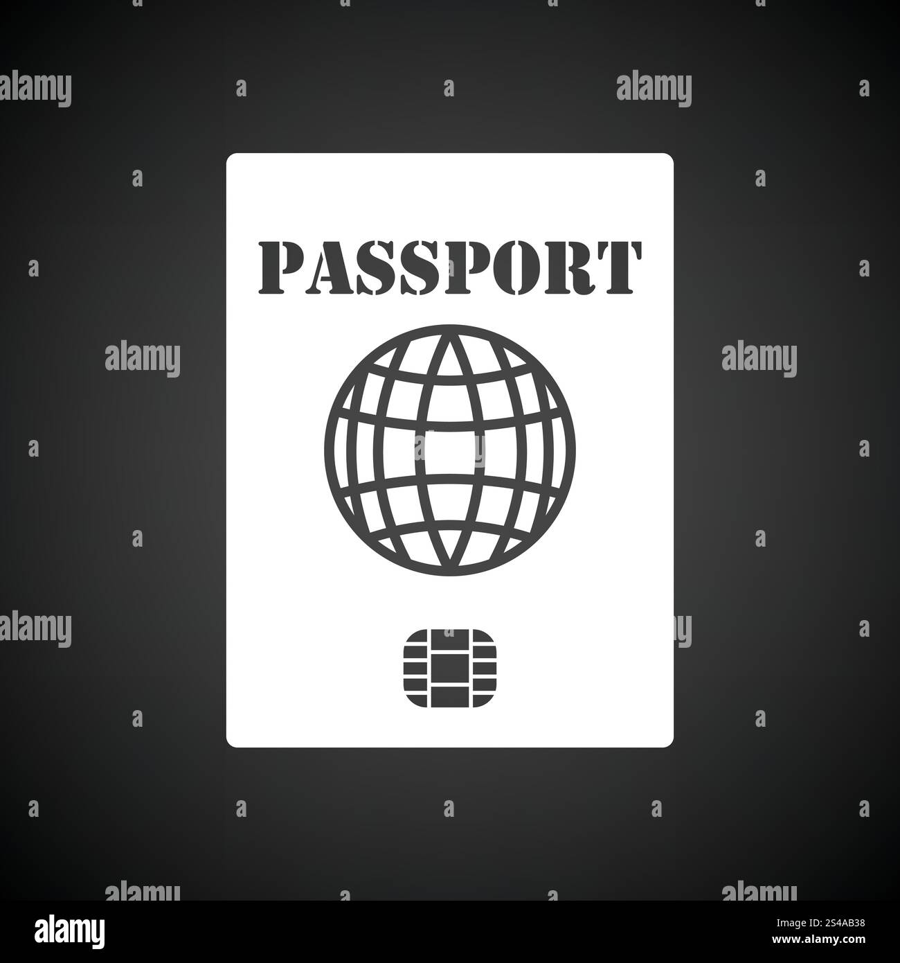 Passport with chip icon. Black background with white. Vector ...
