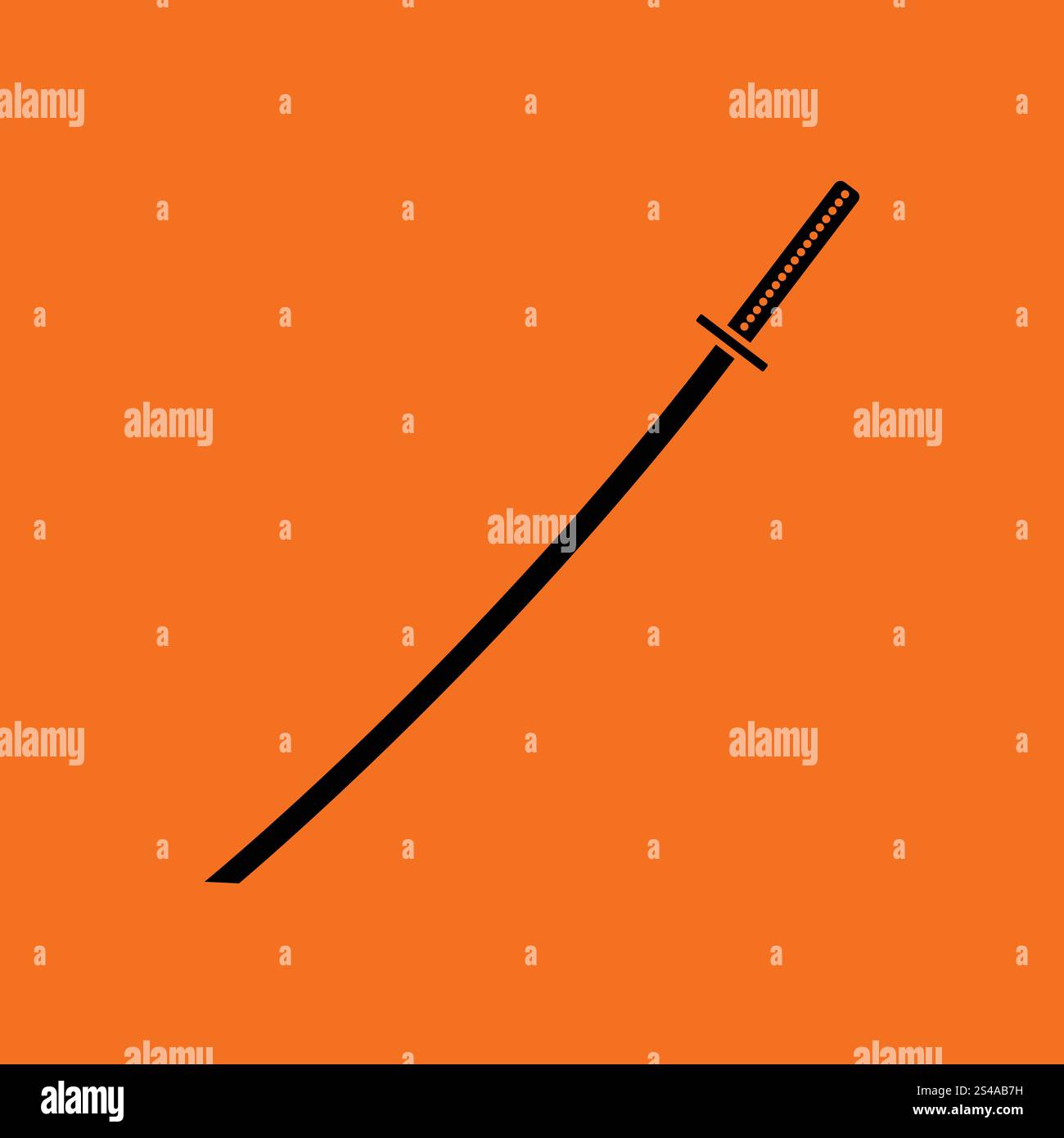 Japanese sword icon. Orange background with black. Vector illustration ...