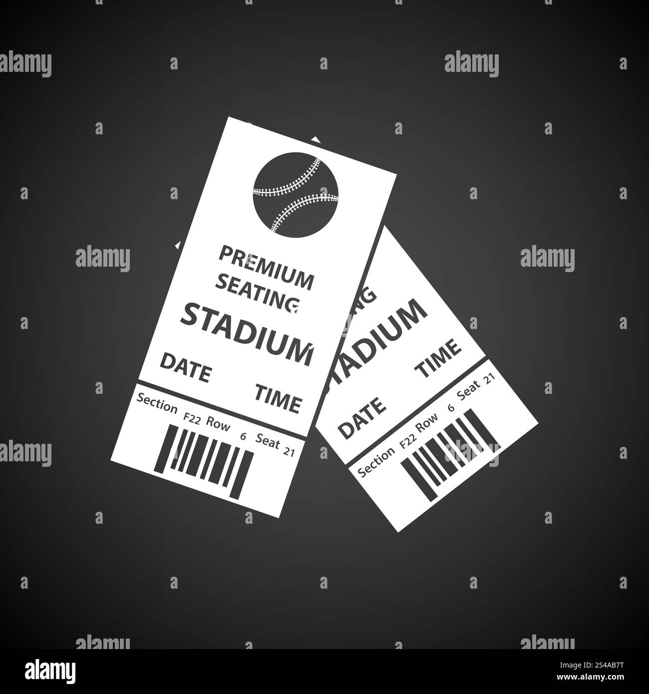 Baseball tickets icon. Black background with white. Vector illustration ...