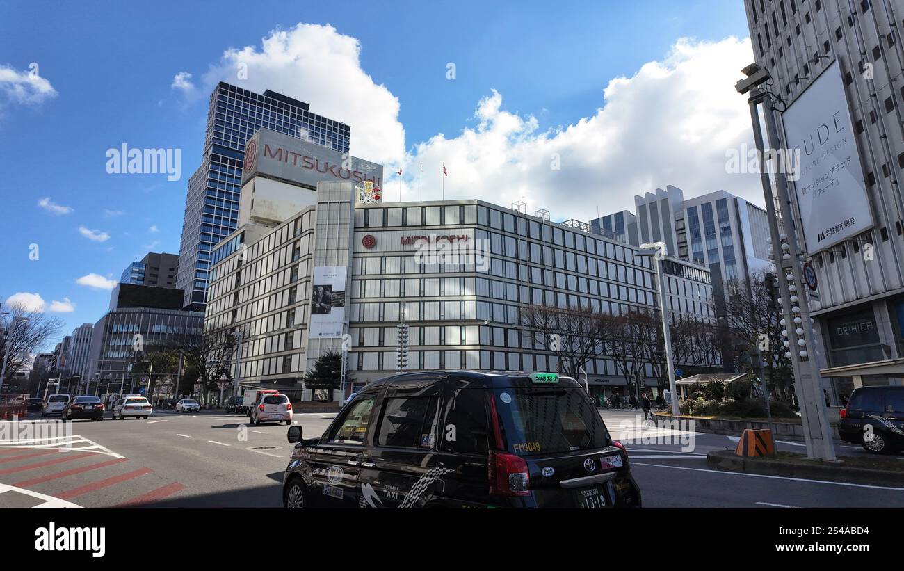 January 4, 2025 People and town celebrating New Year in Sakae, Naka ...