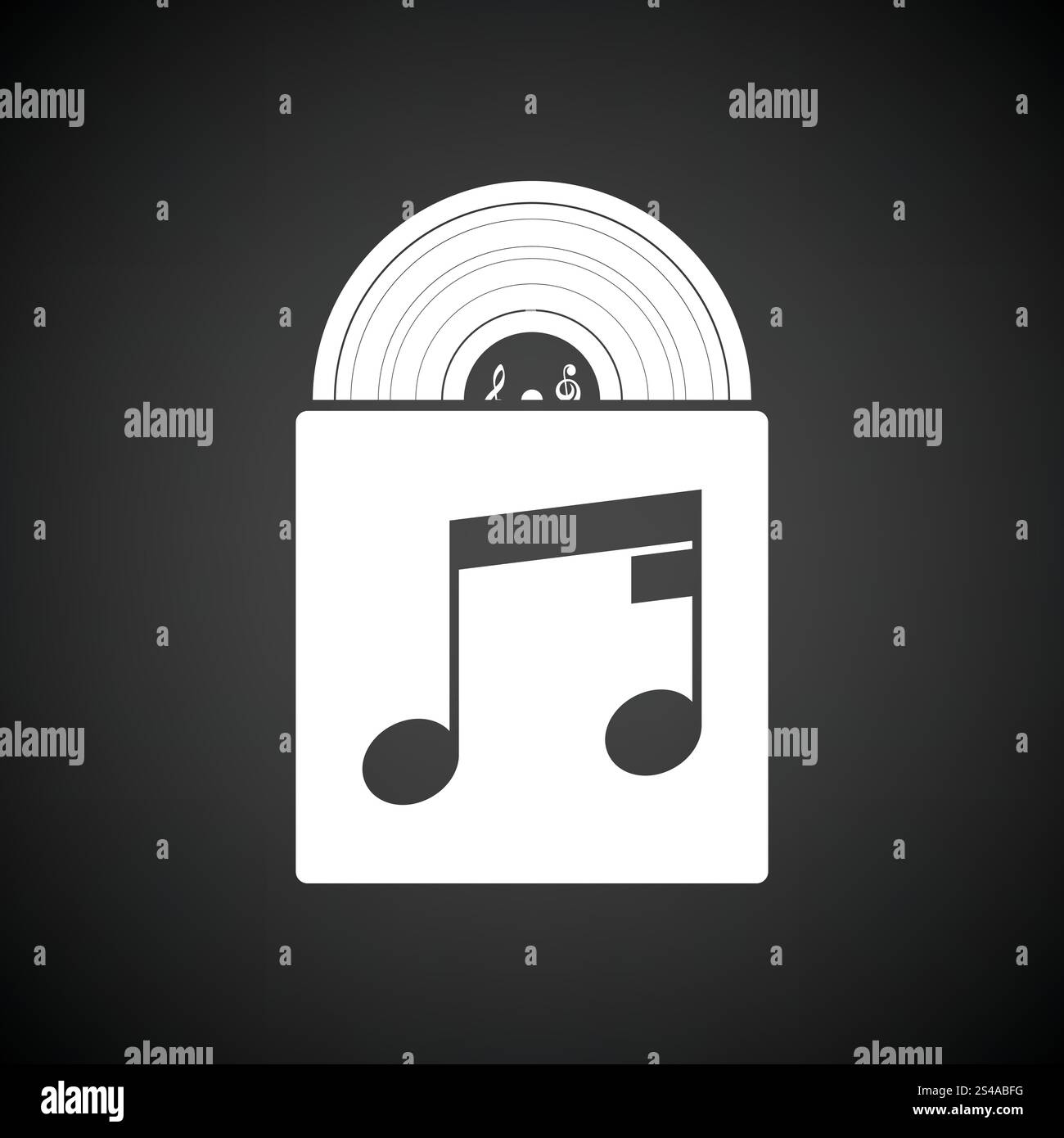 Vinyl record in envelope icon. Black background with white. Vector ...