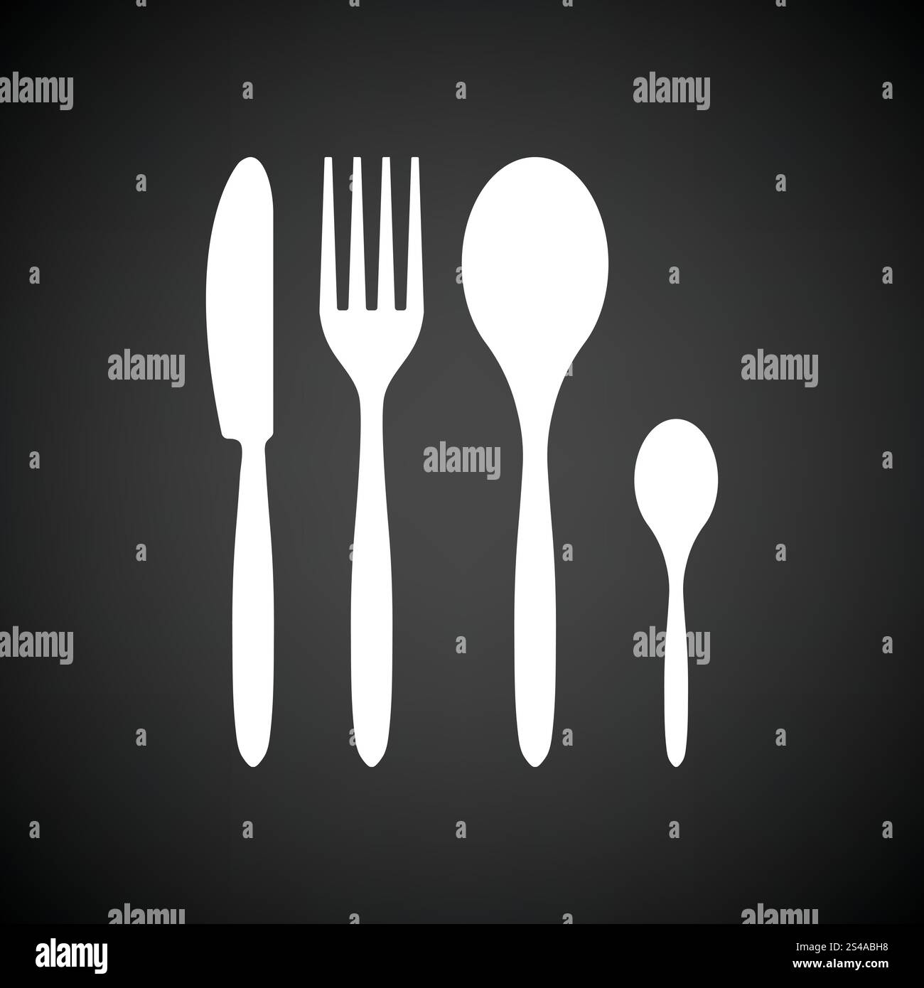 Silverware set icon. Black background with white. Vector illustration ...