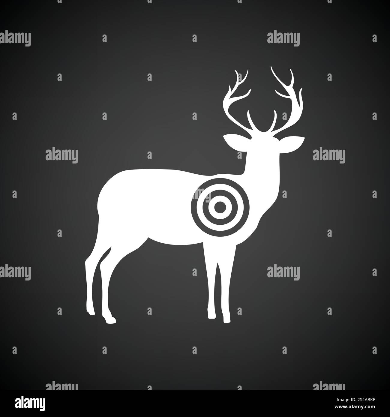 Deer silhouette with target icon. Black background with white. Vector ...