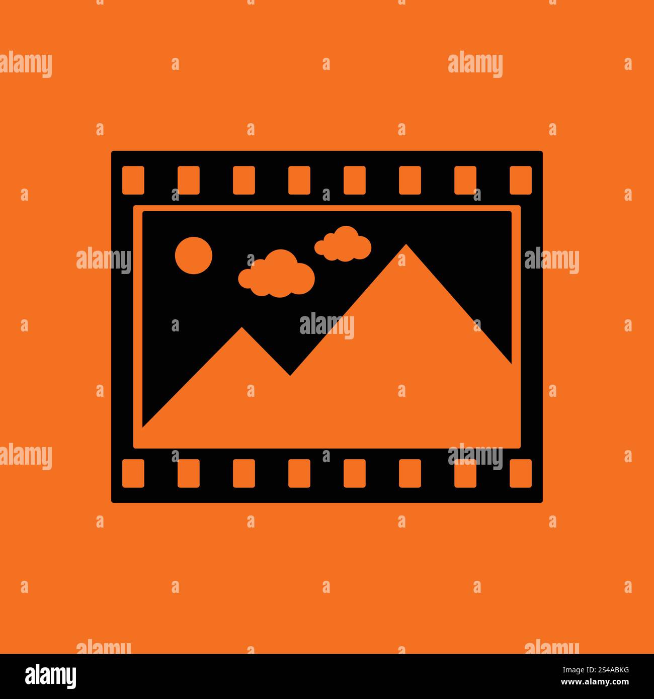 Film frame icon. Orange background with black. Vector illustration ...