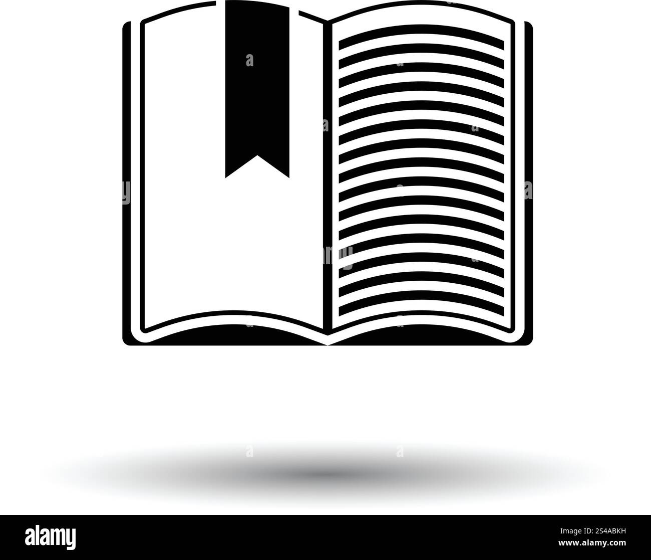 Open book with bookmark icon. White background with shadow design ...