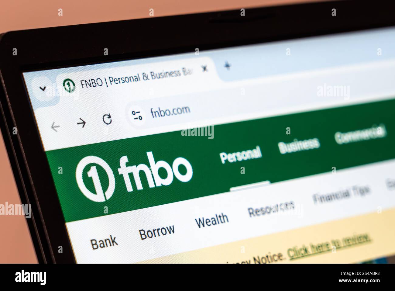 New York, USA - January 10, 2025: FNBO website showcasing personal and business banking services ...