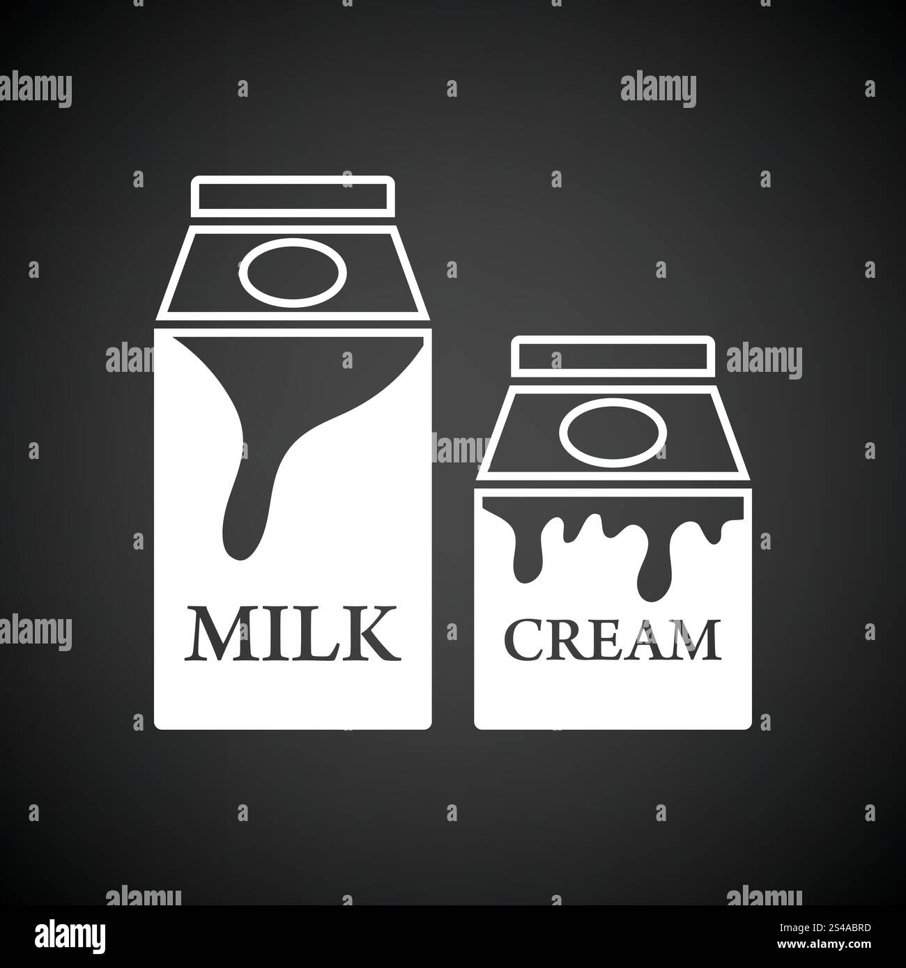 Milk and cream container icon. Black background with white. Vector ...
