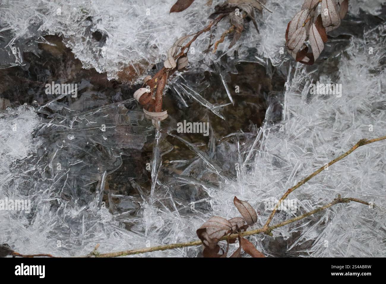 dagger-shaped Ice crystals over a Stream Stock Photo - Alamy
