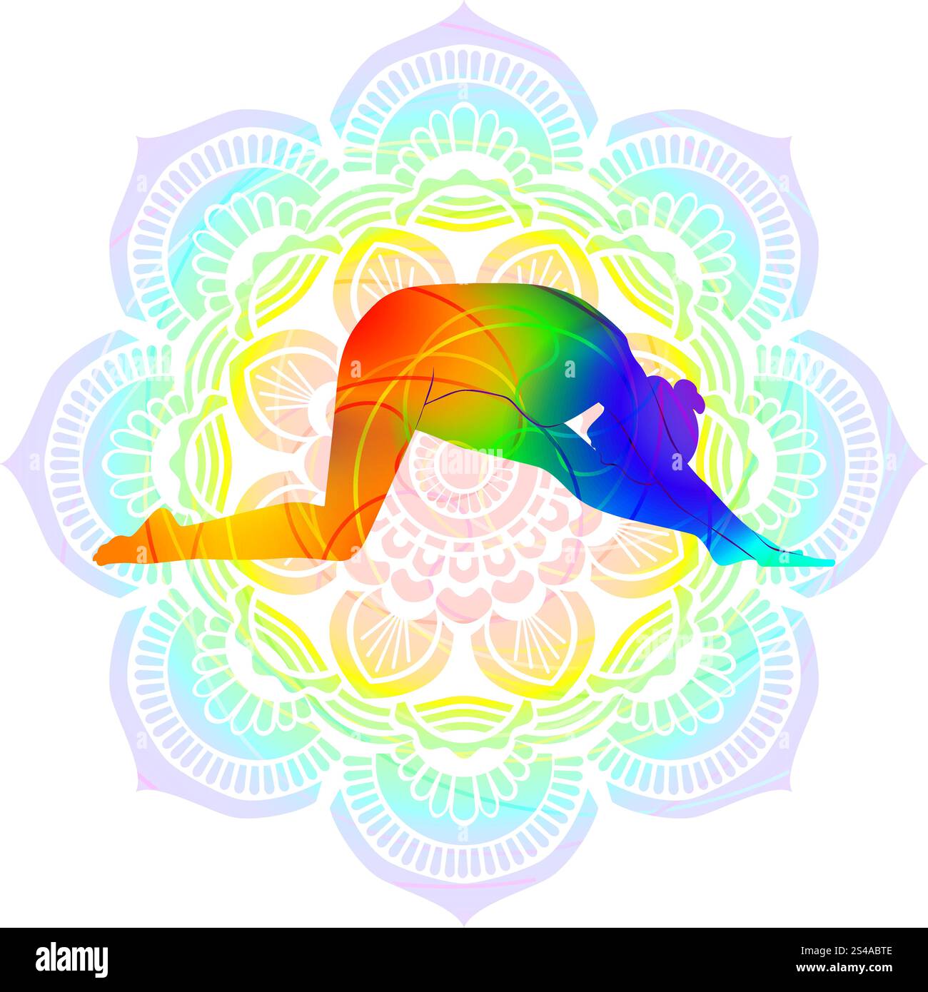 Colorful Silhouette Of Woman Practicing Ardha Hanumanasana Yoga Pose