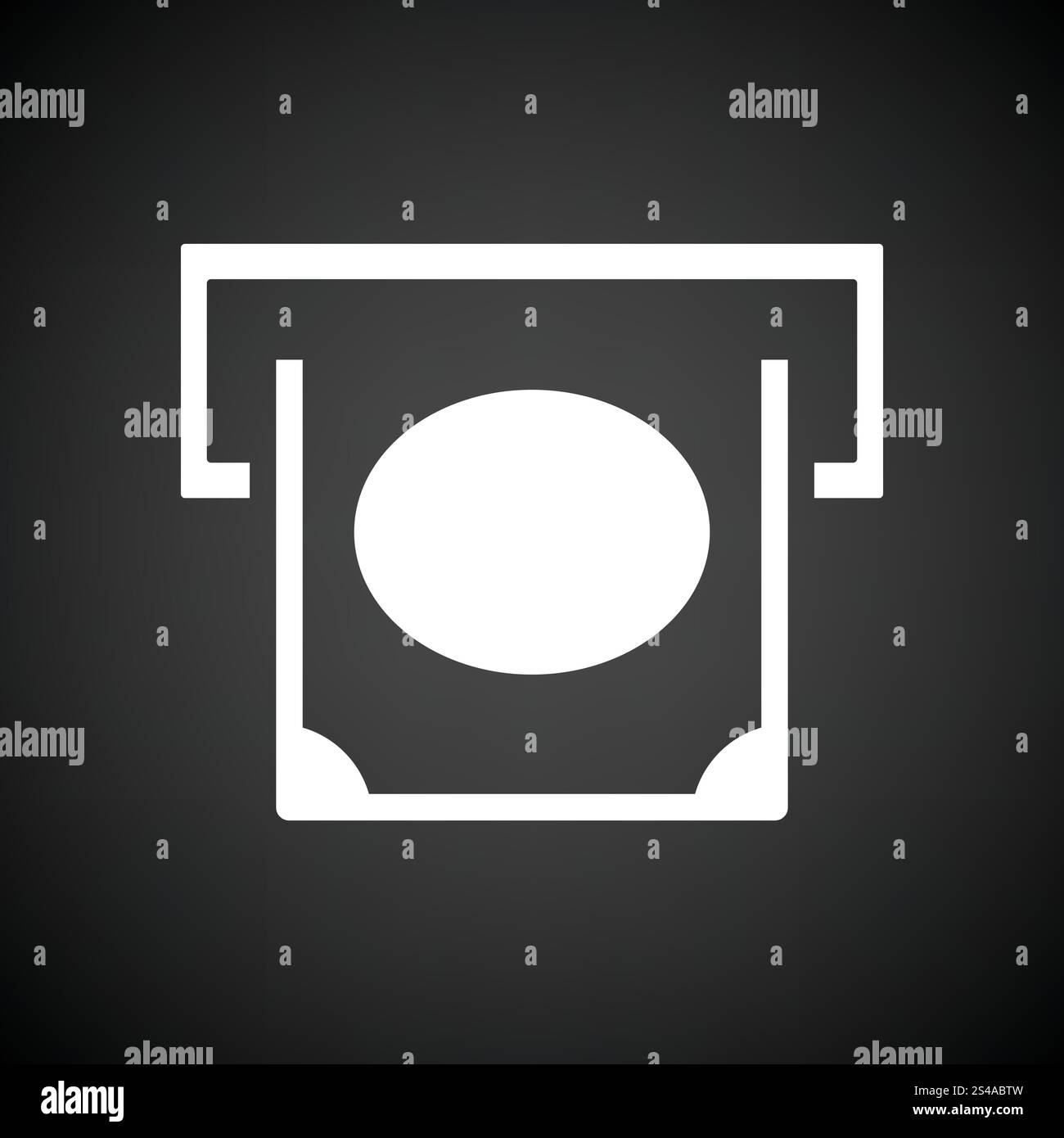 Banknote sliding from atm slot icon. Black background with white ...