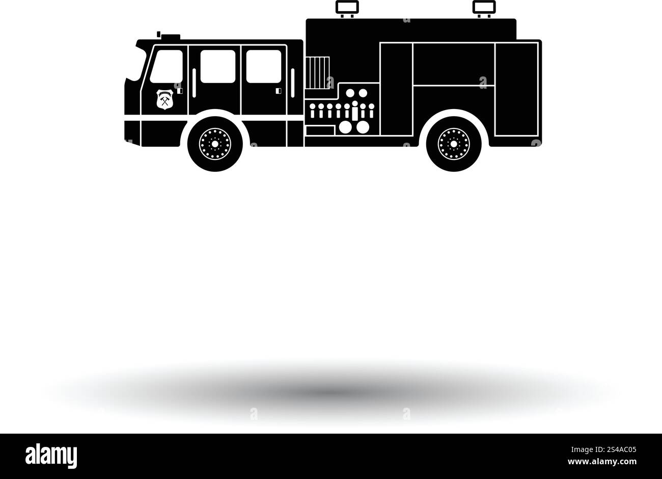 Fire service truck icon. White background with shadow design. Vector ...