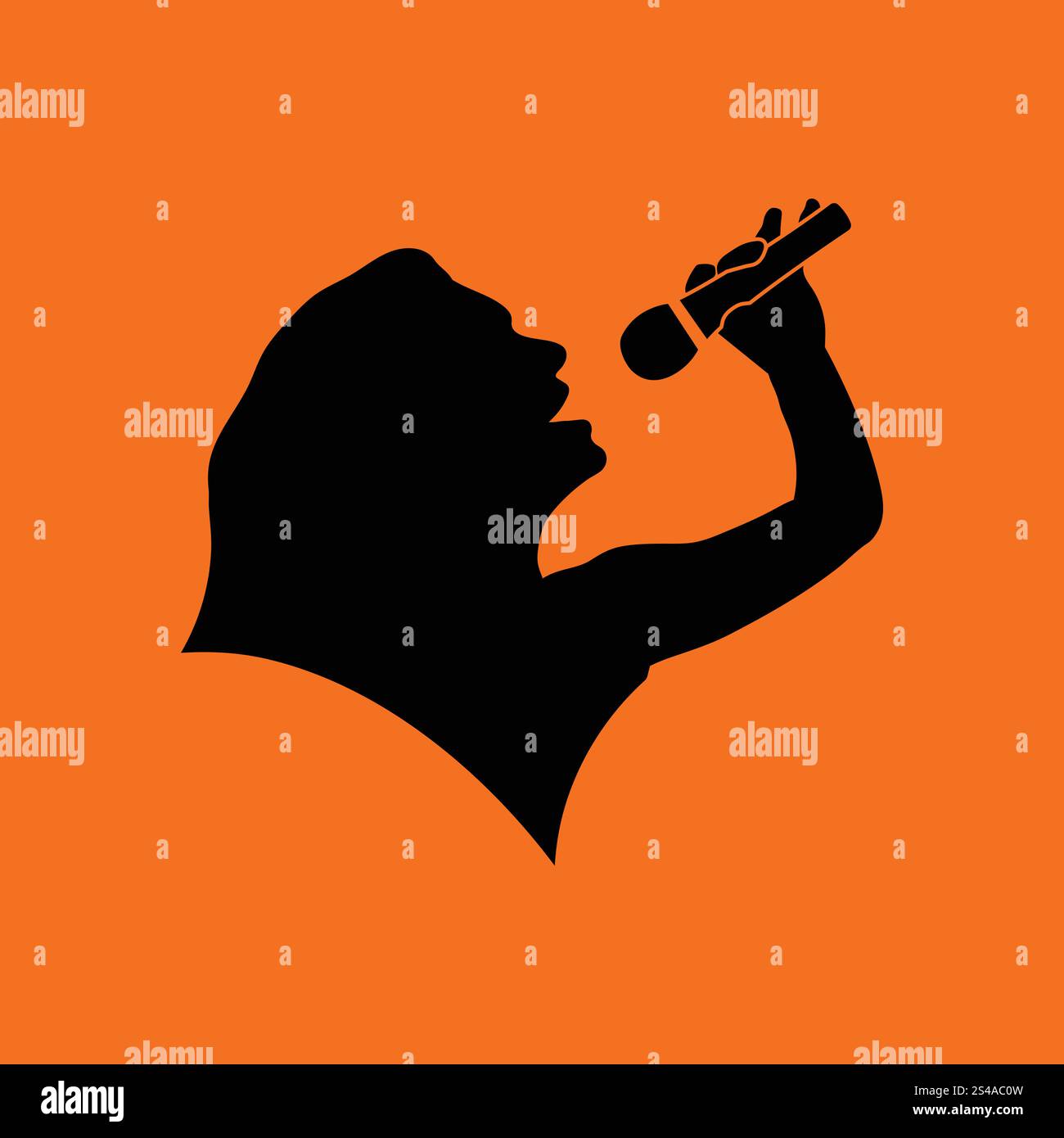 Karaoke womans silhouette icon. Orange background with black. Vector ...