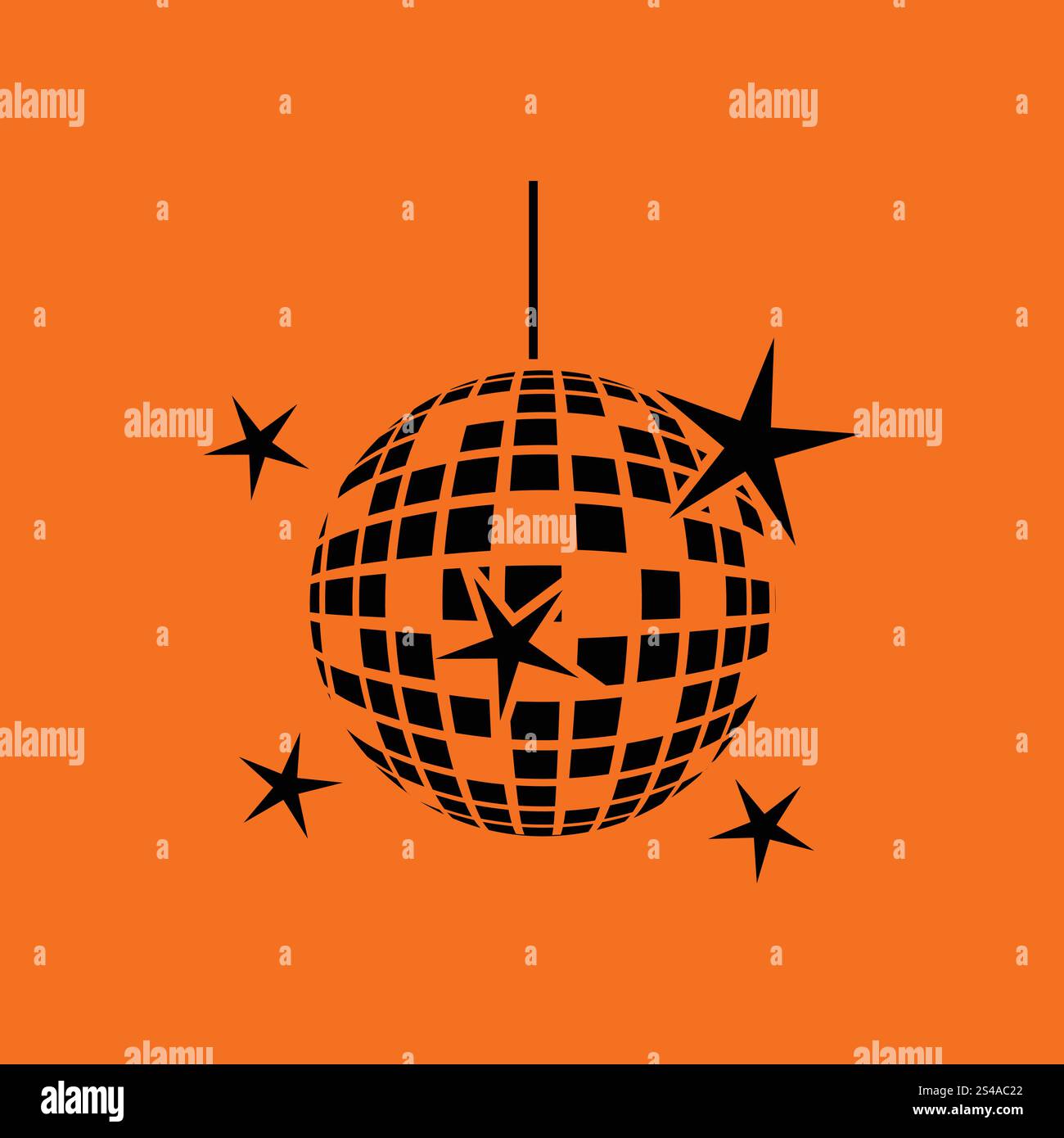 Night clubs disco sphere icon. Orange background with black. Vector ...