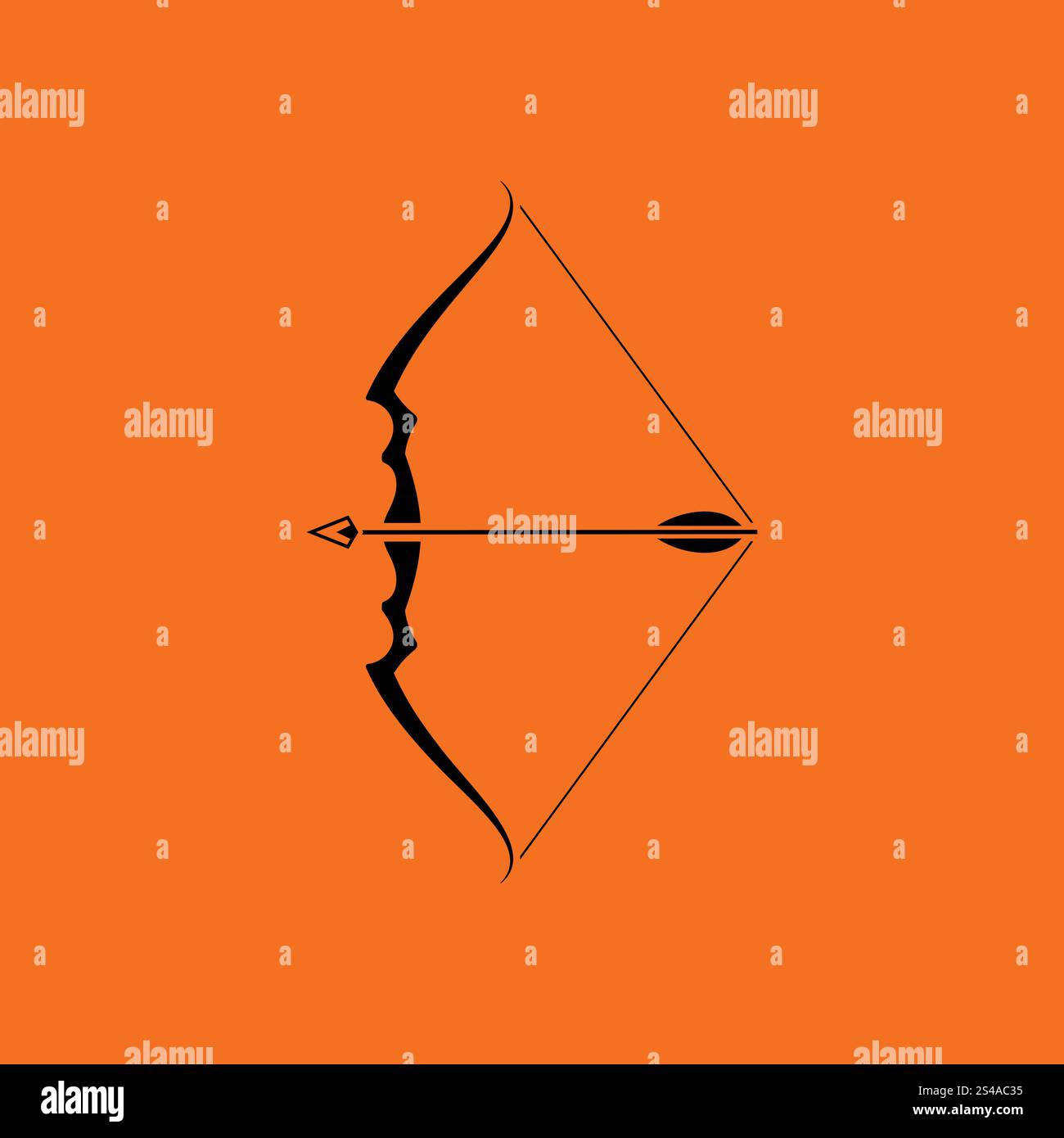 Bow with arrow icon. Orange background with black. Vector illustration ...