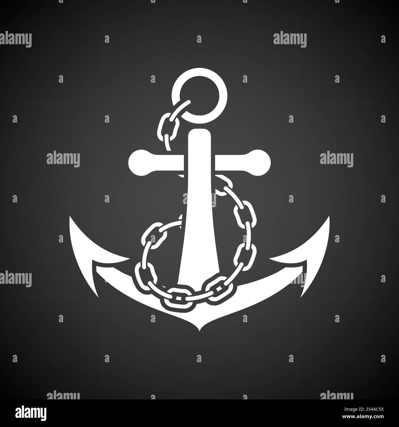 Sea anchor with chain icon. Black background with white. Vector ...