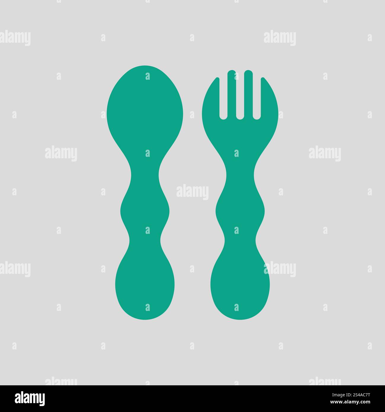 Baby spoon and fork icon. Gray background with green. Vector ...