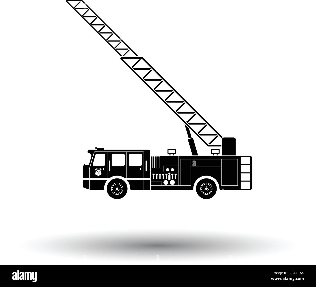 Fire service truck icon. White background with shadow design. Vector ...