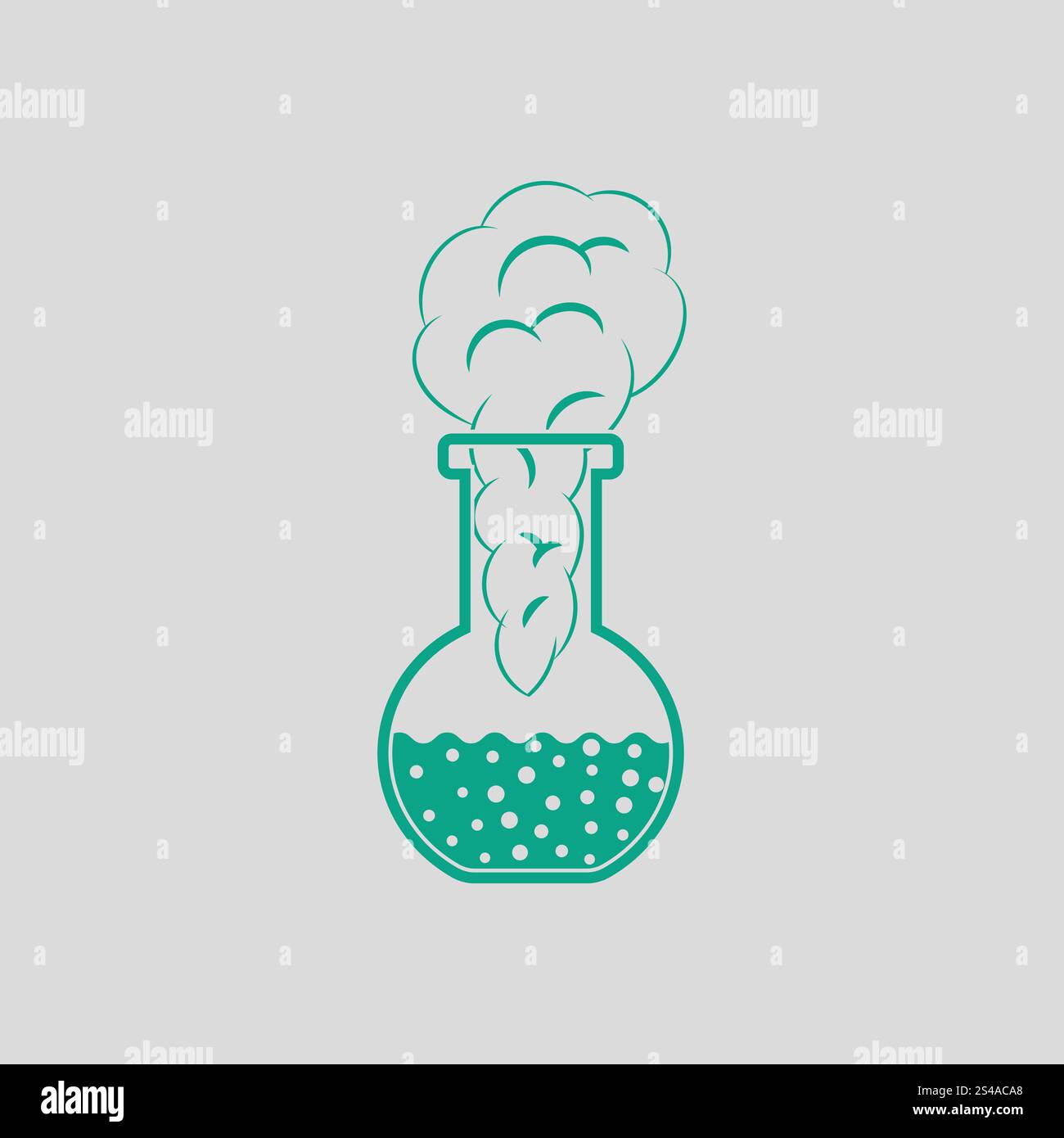 Icon of chemistry bulb with reaction inside. Gray background with green ...