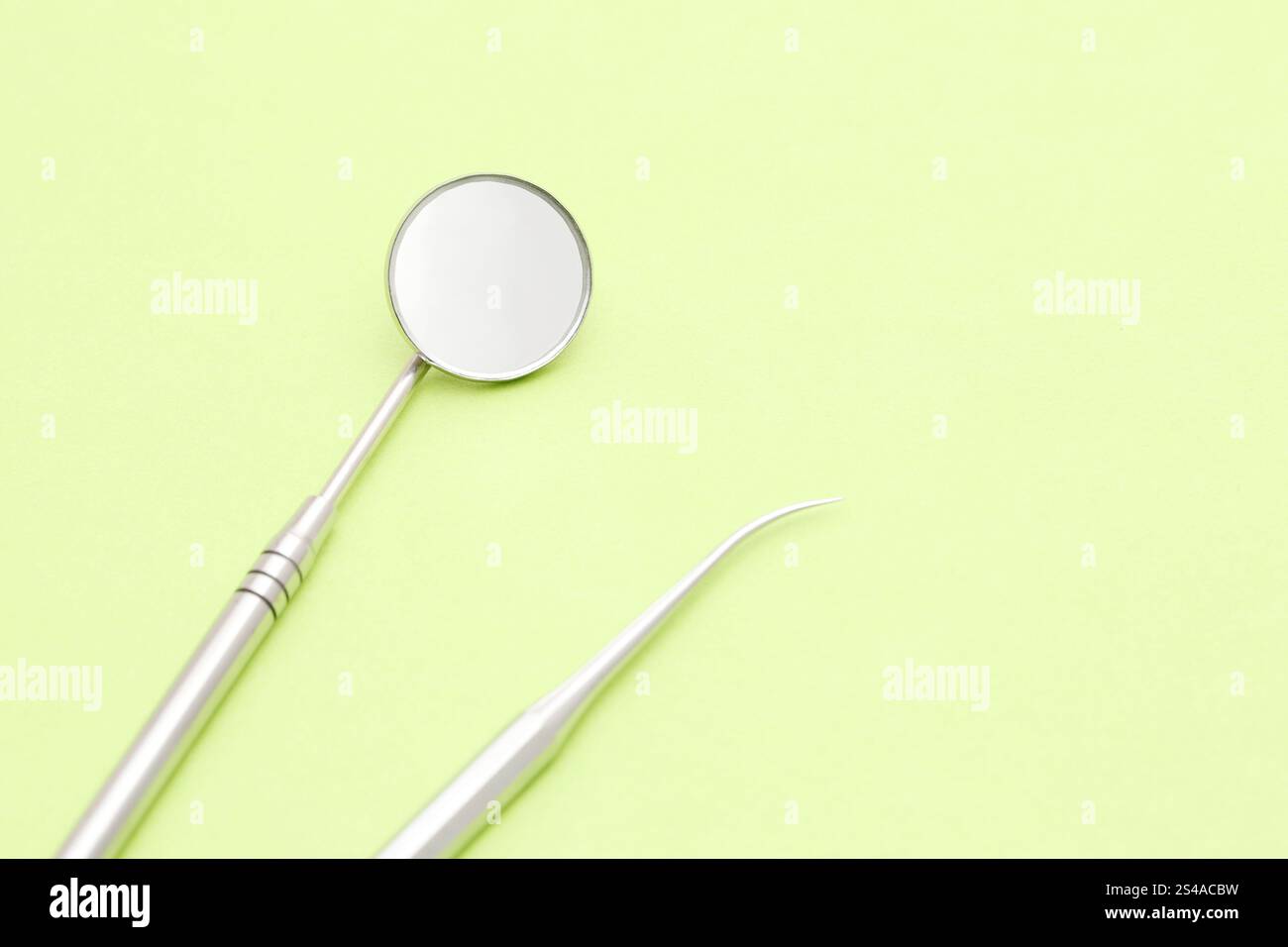 Dental medical equipment tools. Dental mirror and plaque removal Stock ...