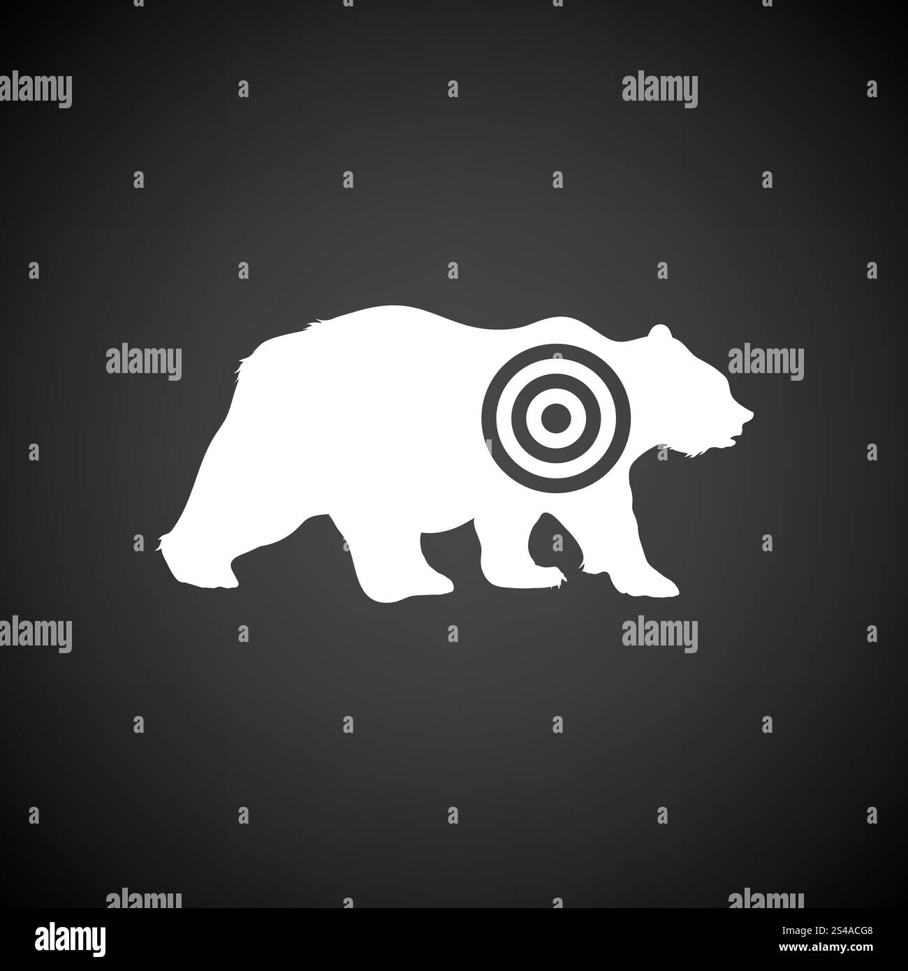 Bear silhouette with target icon. Black background with white. Vector ...