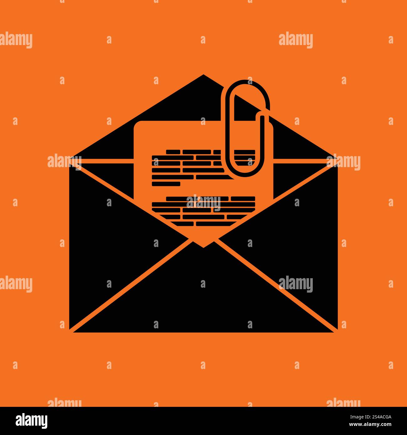 Mail with attachment icon. Orange background with black. Vector ...