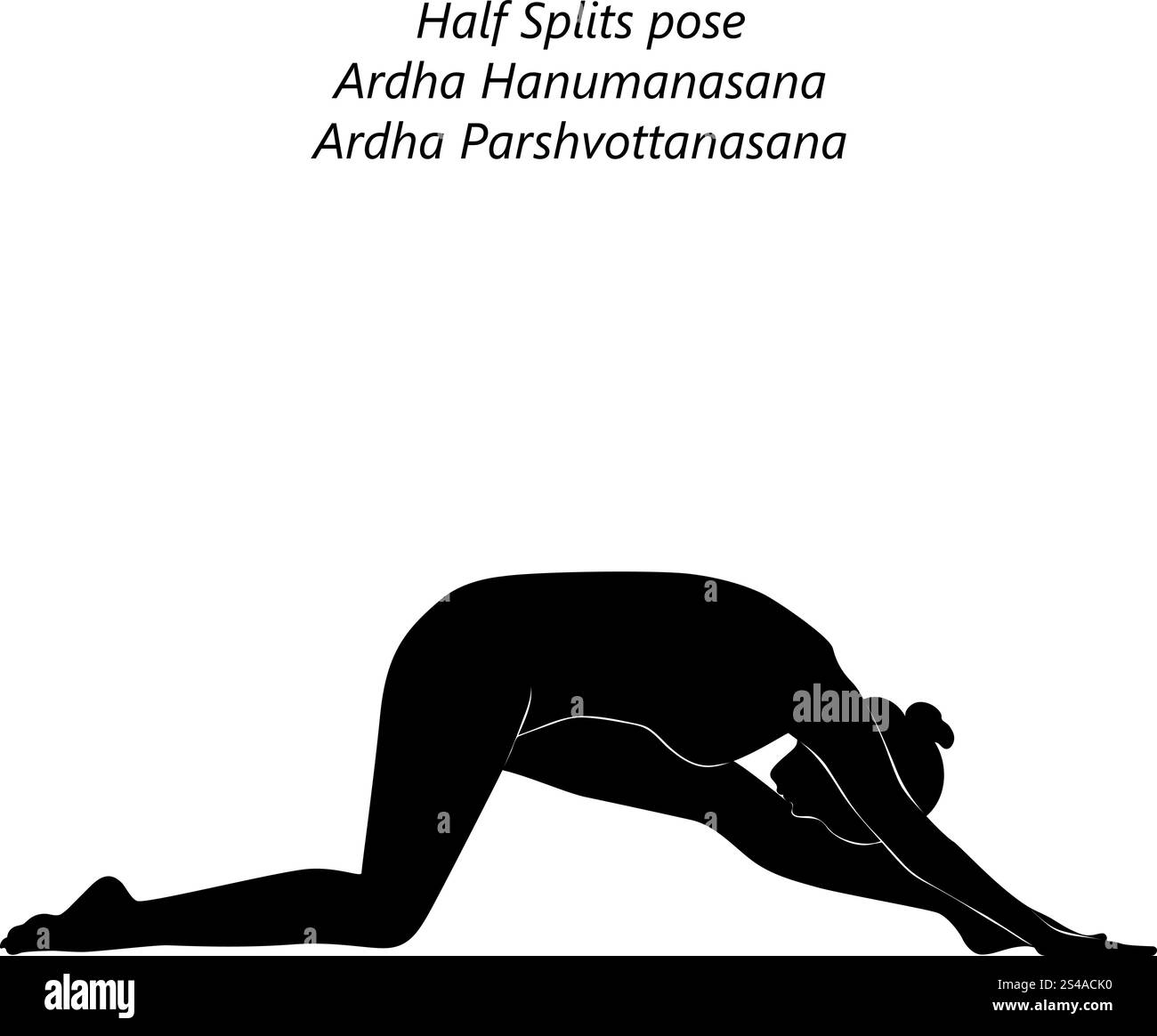 Silhouette of woman practicing Ardha Hanumanasana yoga pose. Half ...