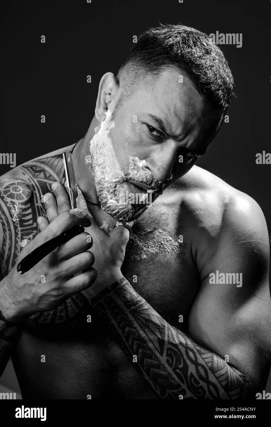 Haircut styling beard mustache Black and White Stock Photos & Images ...