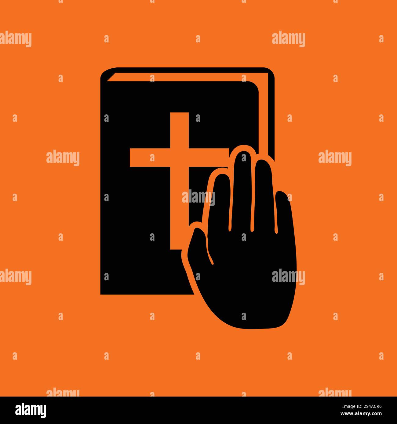 Hand on Bible icon. Orange background with black. Vector illustration ...