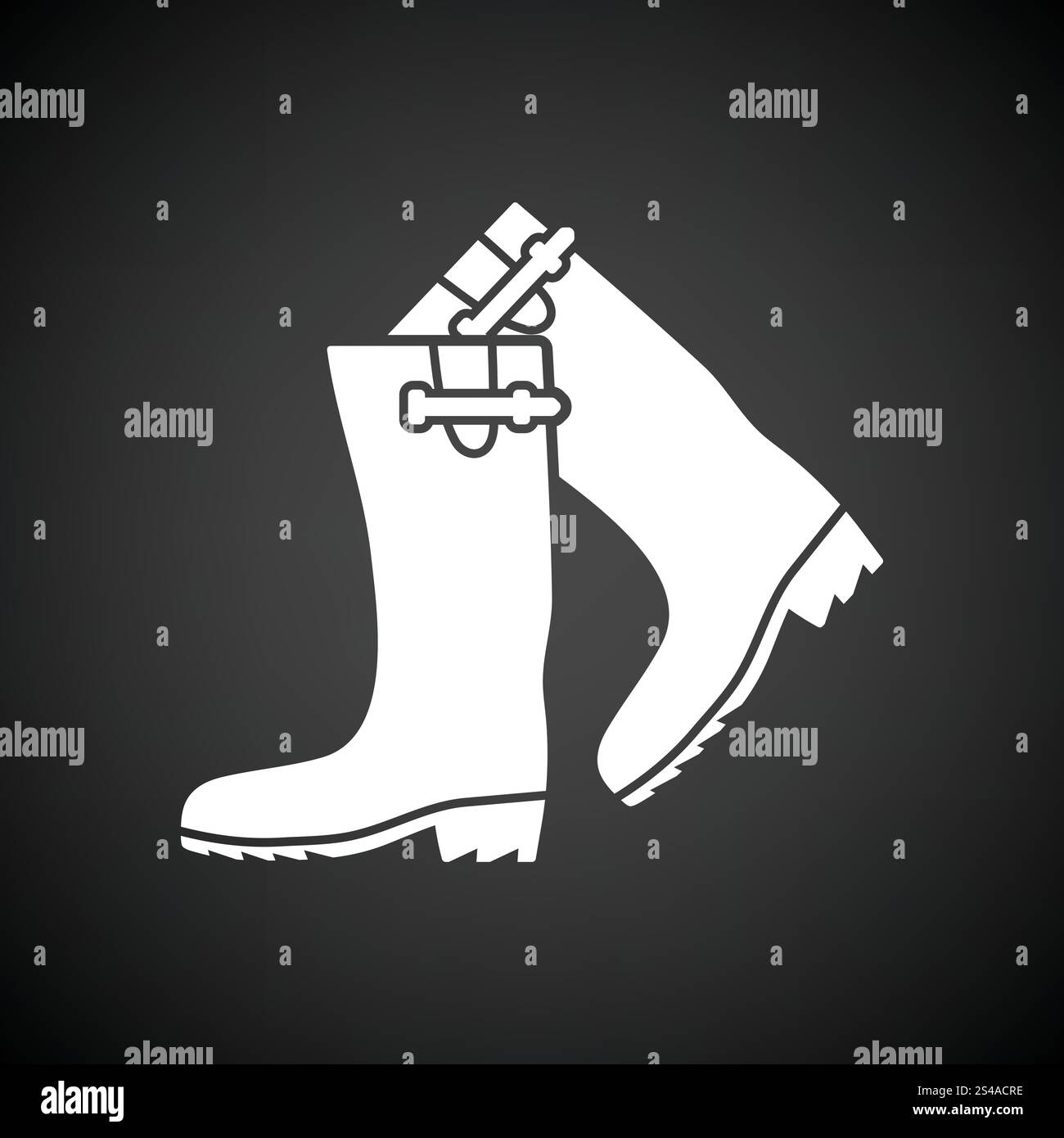 Hunter's rubber boots icon. Black background with white. Vector ...