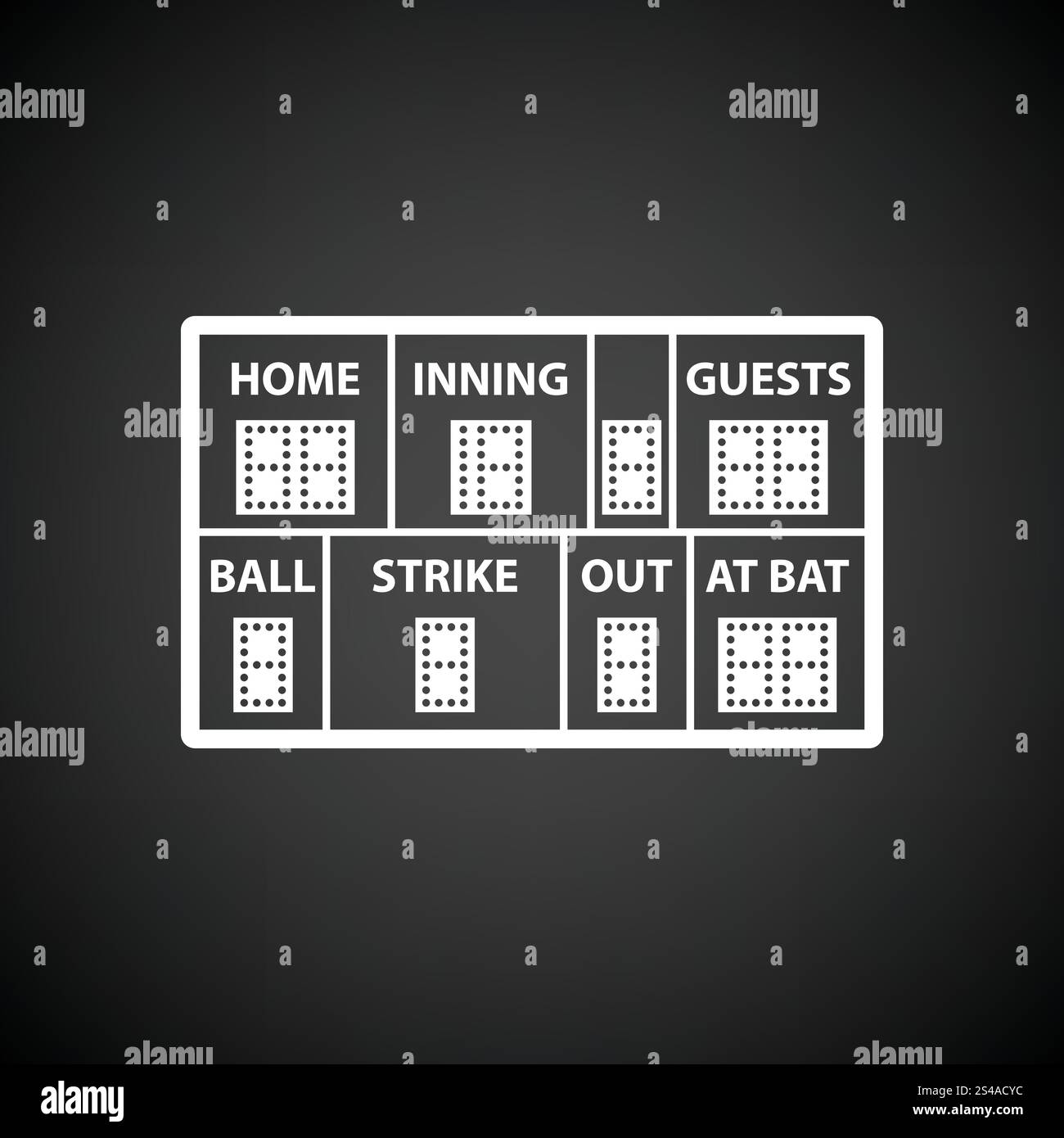 Baseball scoreboard icon. Black background with white. Vector ...