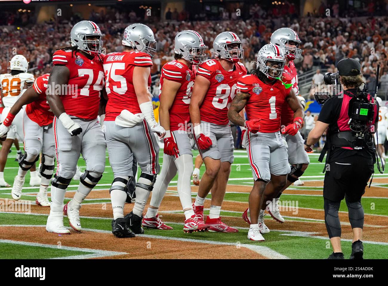 Running back Quinshon Judkins (Ohio State Buckeyes, #1) reacts after ...