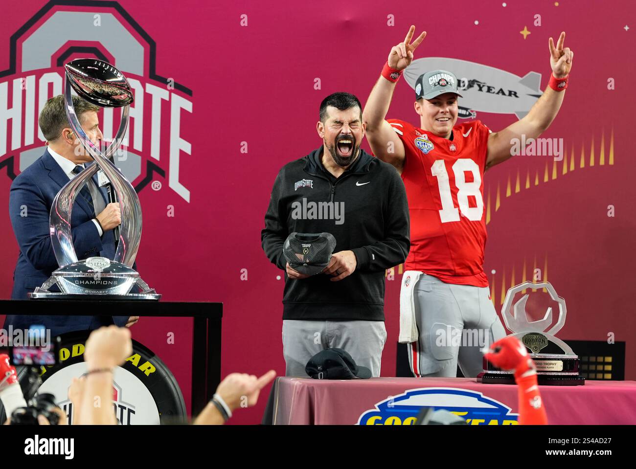 ESPN host Rece Davis, head coach Ryan Day (Ohio State Buckeyes) and ...